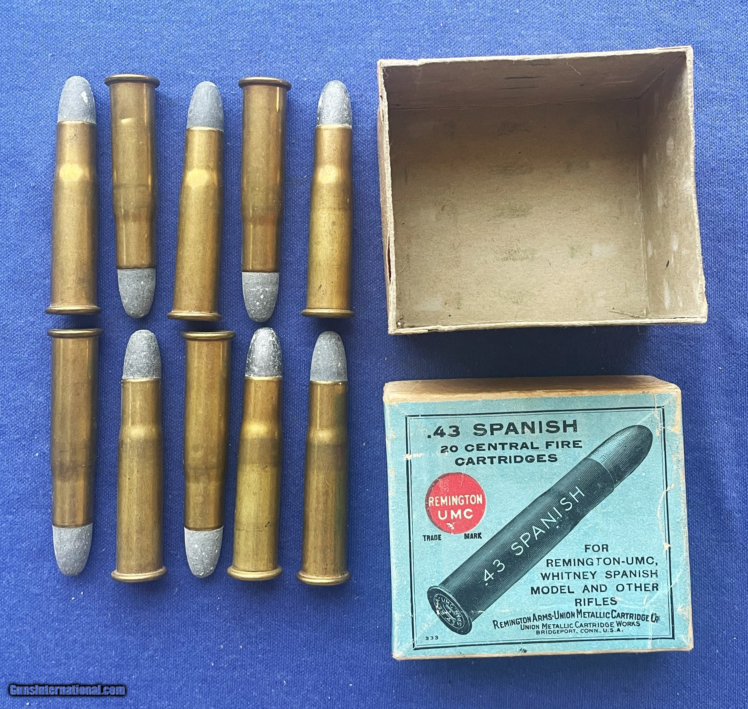 Vintage BRIGHT BOX of REMINGTON UMC .43 SPANISH BLACK POWDER NOS AMMO