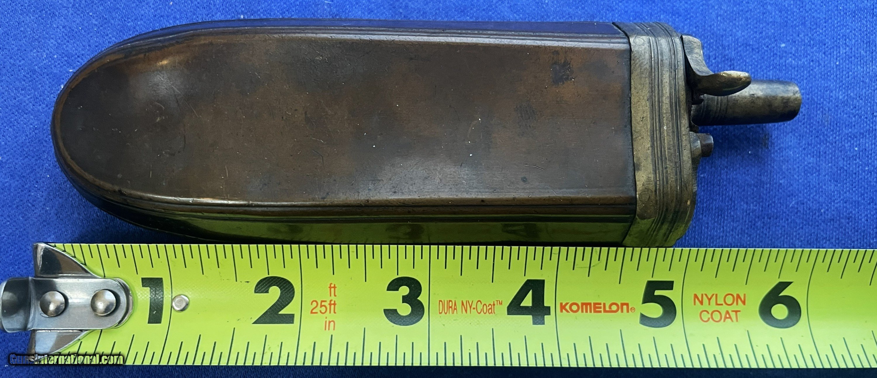 Antique CIVIL WAR ERA PISTOL POWDER FLASK WITH CAP COMPARTMENT 6" for sale