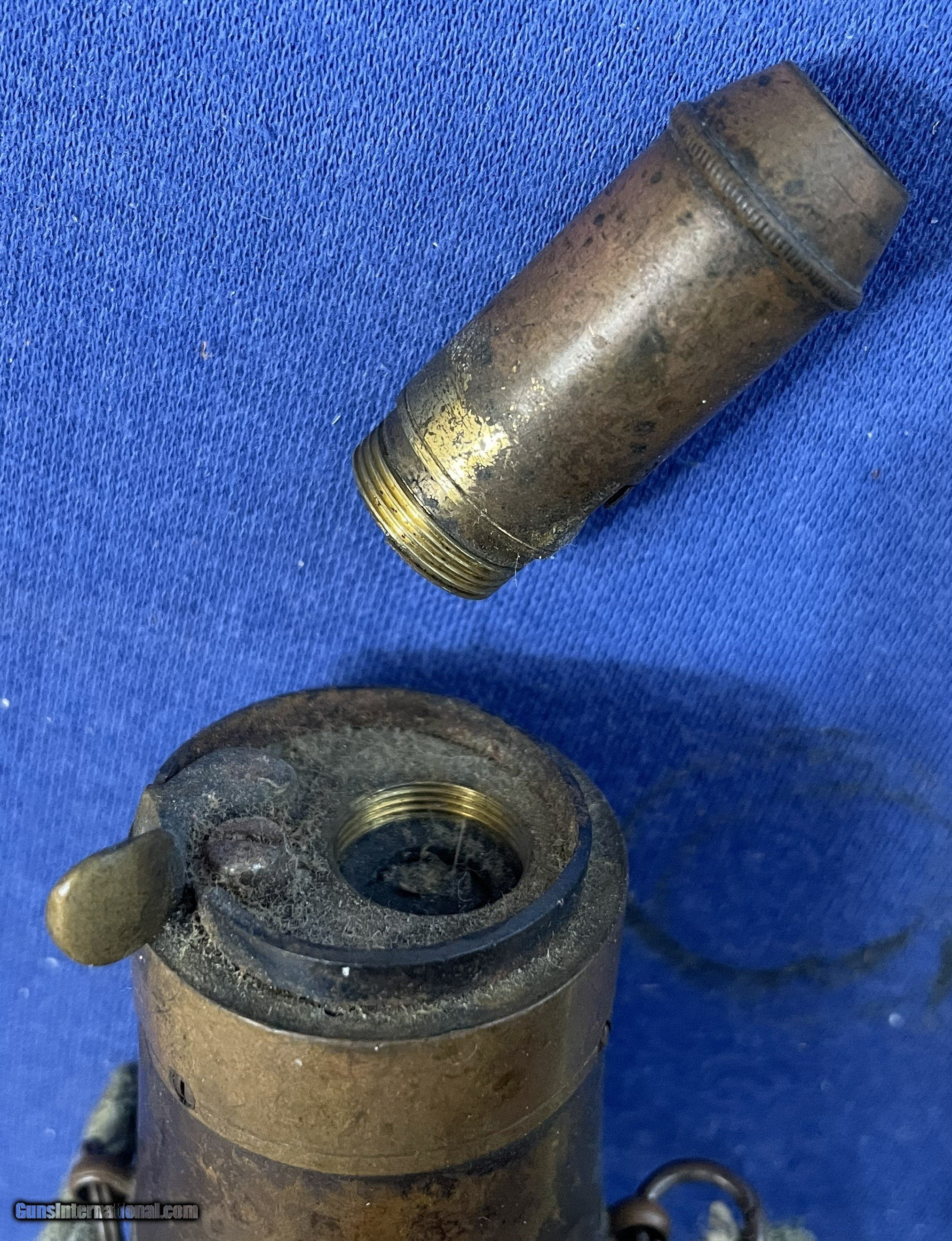 Antique CIVIL WAR ERA POWDER FLASK DEER, ELK, FOX AMERICAN FLASK & CAP ...