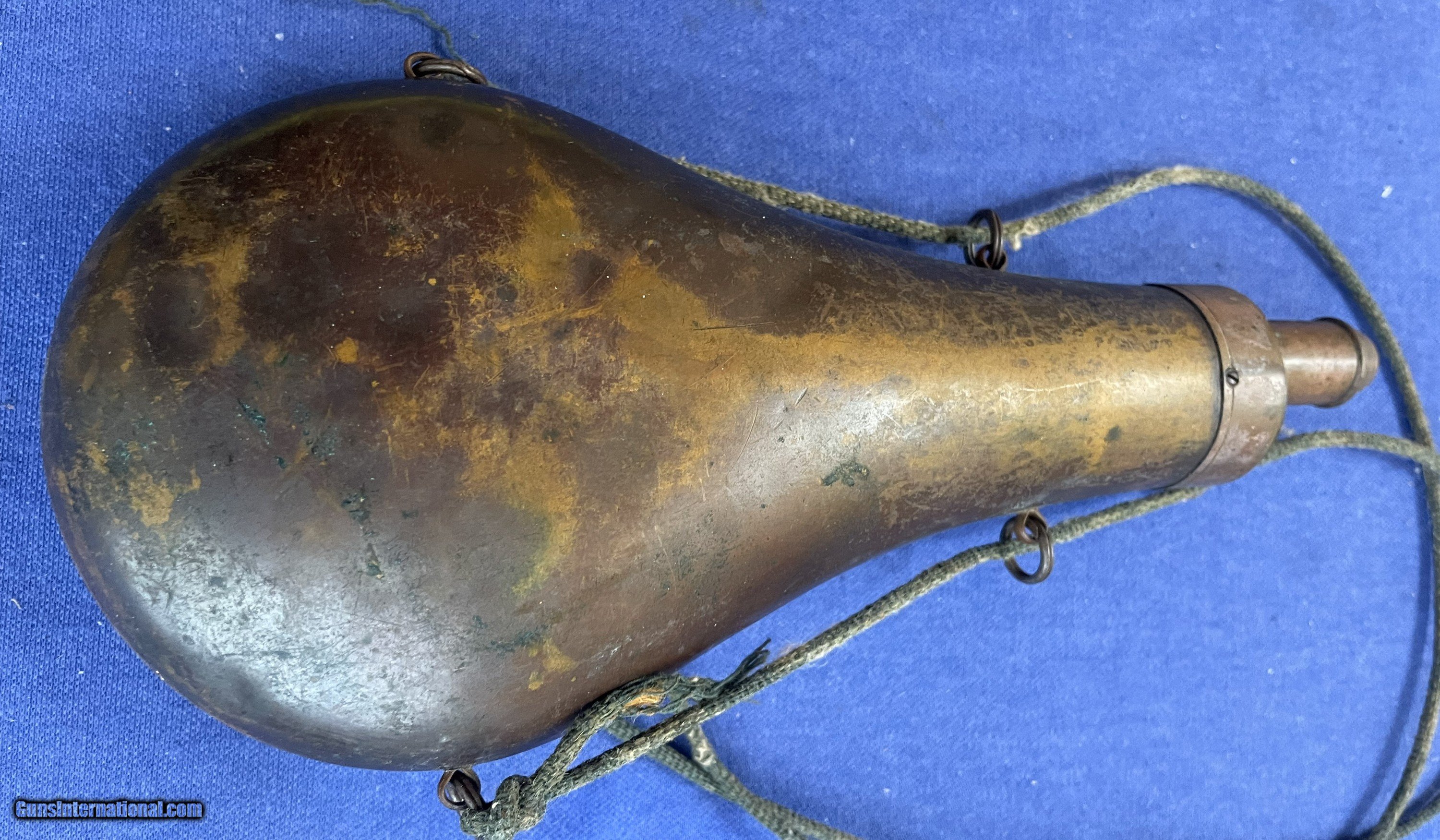 Antique CIVIL WAR ERA POWDER FLASK DEER, ELK, FOX AMERICAN FLASK & CAP ...