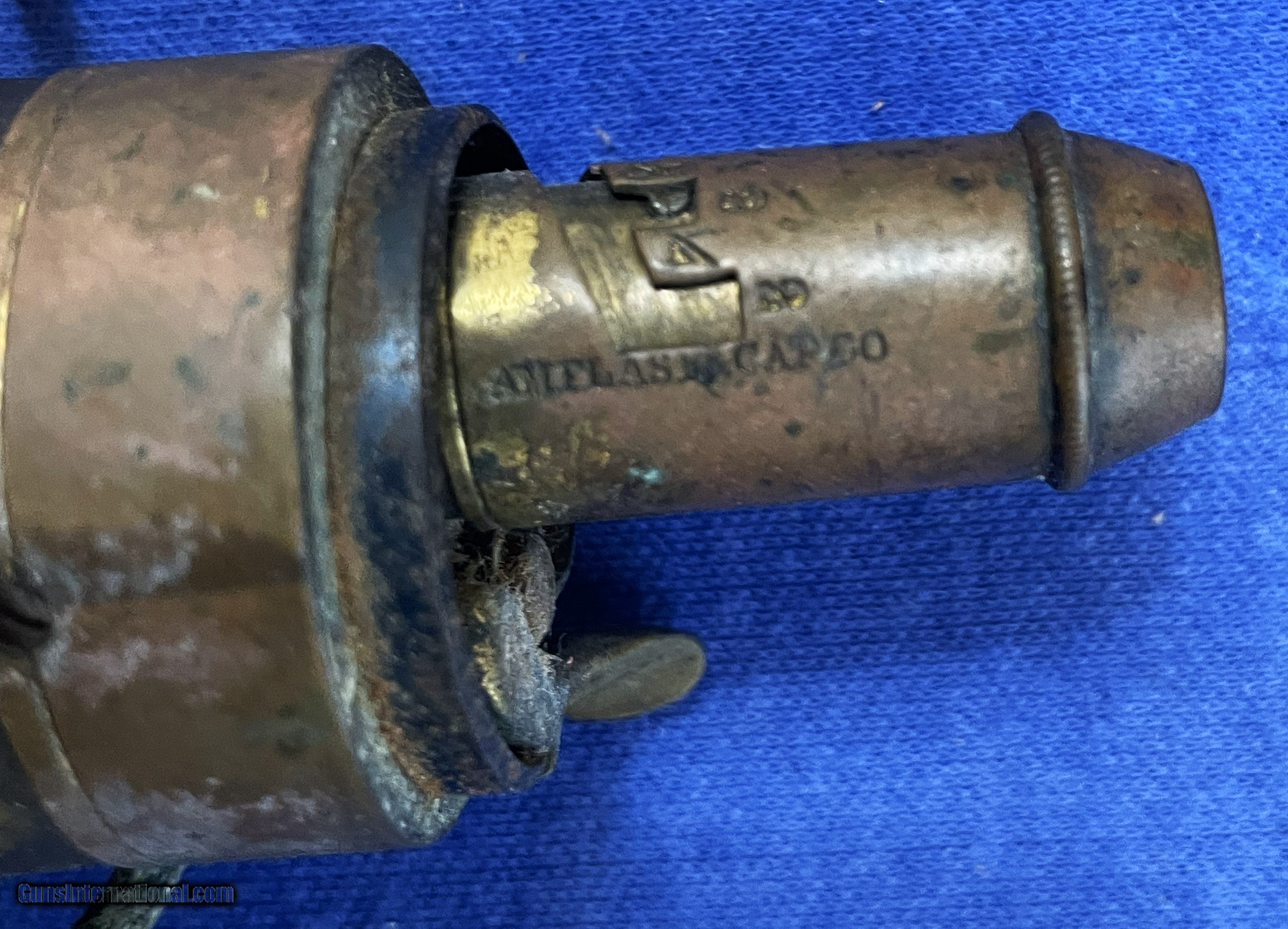 Antique CIVIL WAR ERA POWDER FLASK DEER, ELK, FOX AMERICAN FLASK & CAP ...