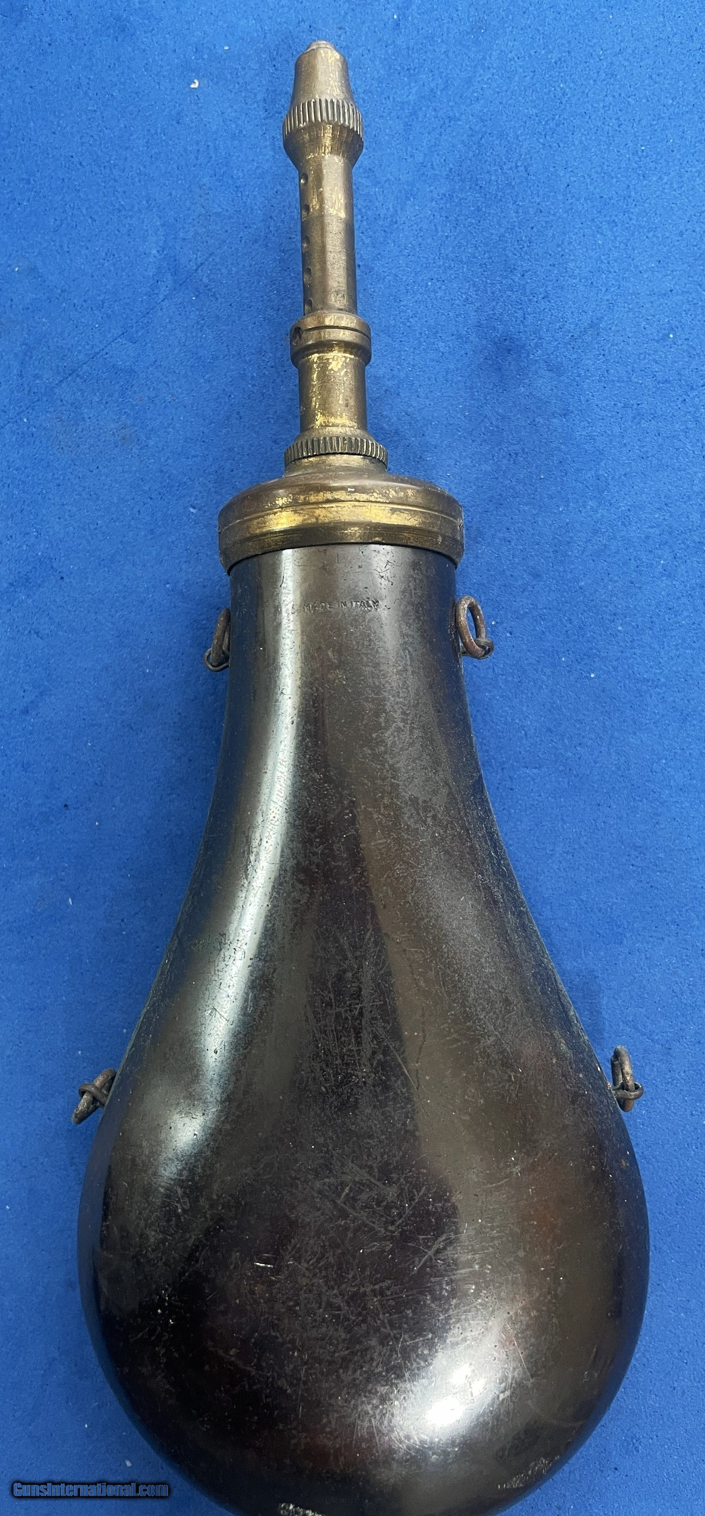 Vintage COLT NAVY REVOLVER PLUNGER DISPENCE POWDER FLASK CANNON & FLAGS ...