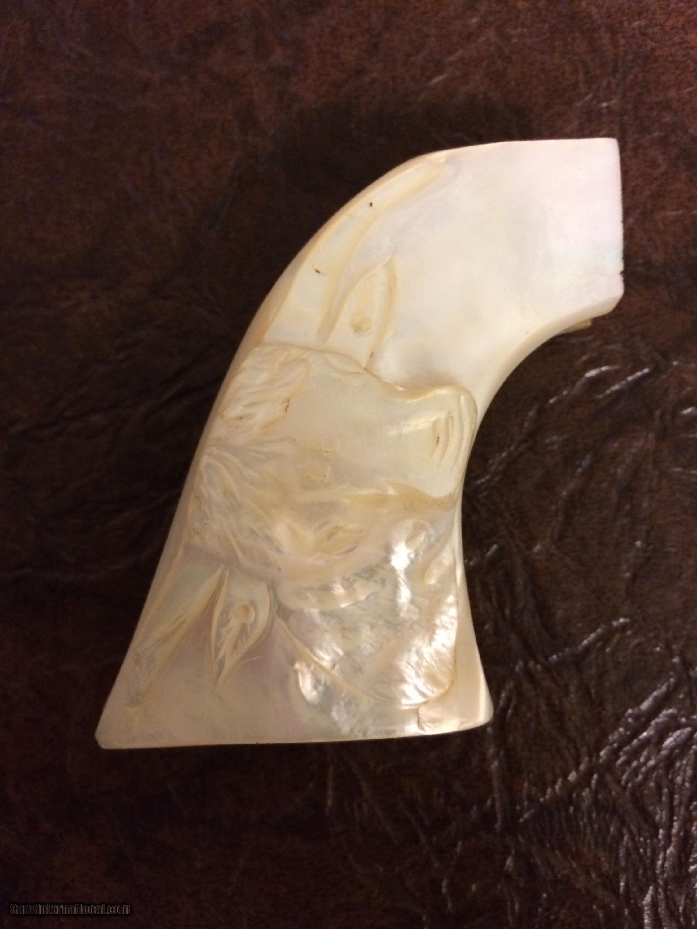 Great Set of Vintage Carved Steer Head Pearl Grips Colt SAA Pre War ...