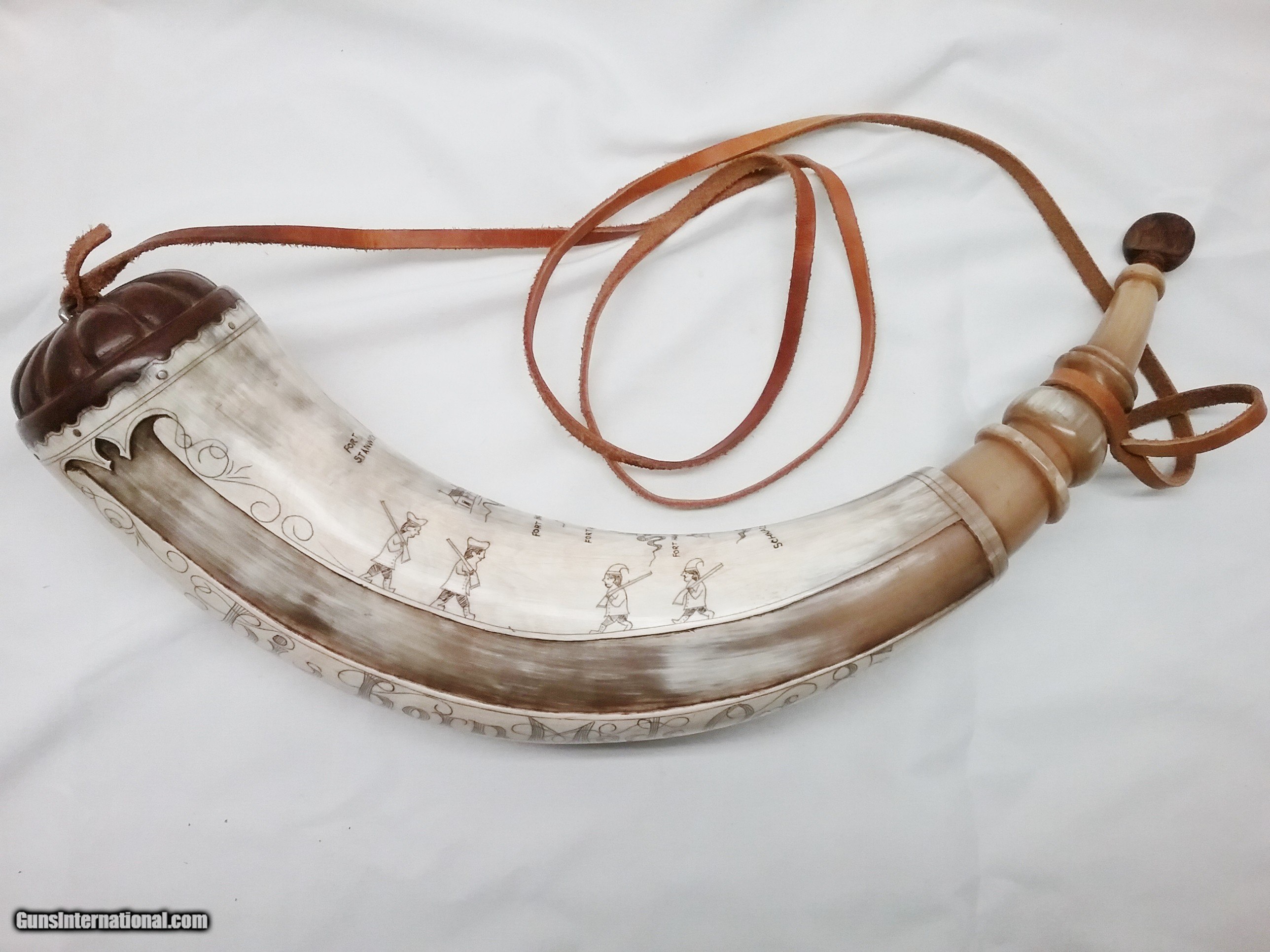 Bruce D Horne - Custom Powder Horn – Large – White to Tan –Scrimshawed ...