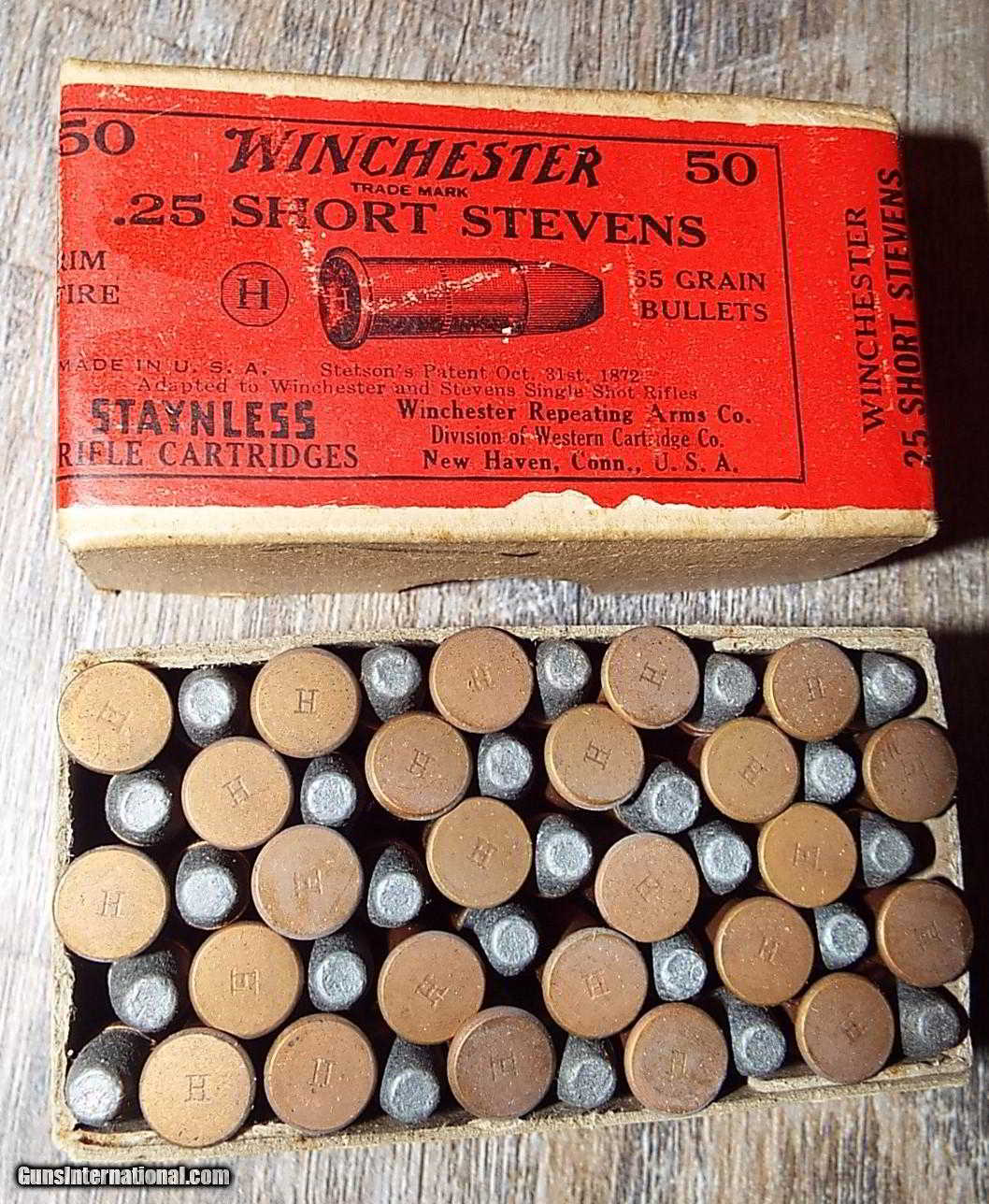 *VINTAGE* FULL BOX of WINCHESTER .25 SHORT STEVENS STAYNLESS RIMFIRE