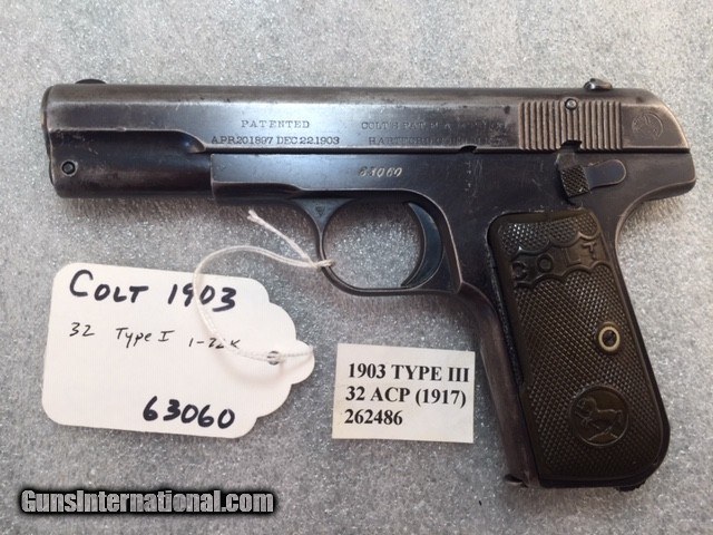 Colt 1903 Model M 32 acp. Early and Rare Type 1 Pocket Hammerless