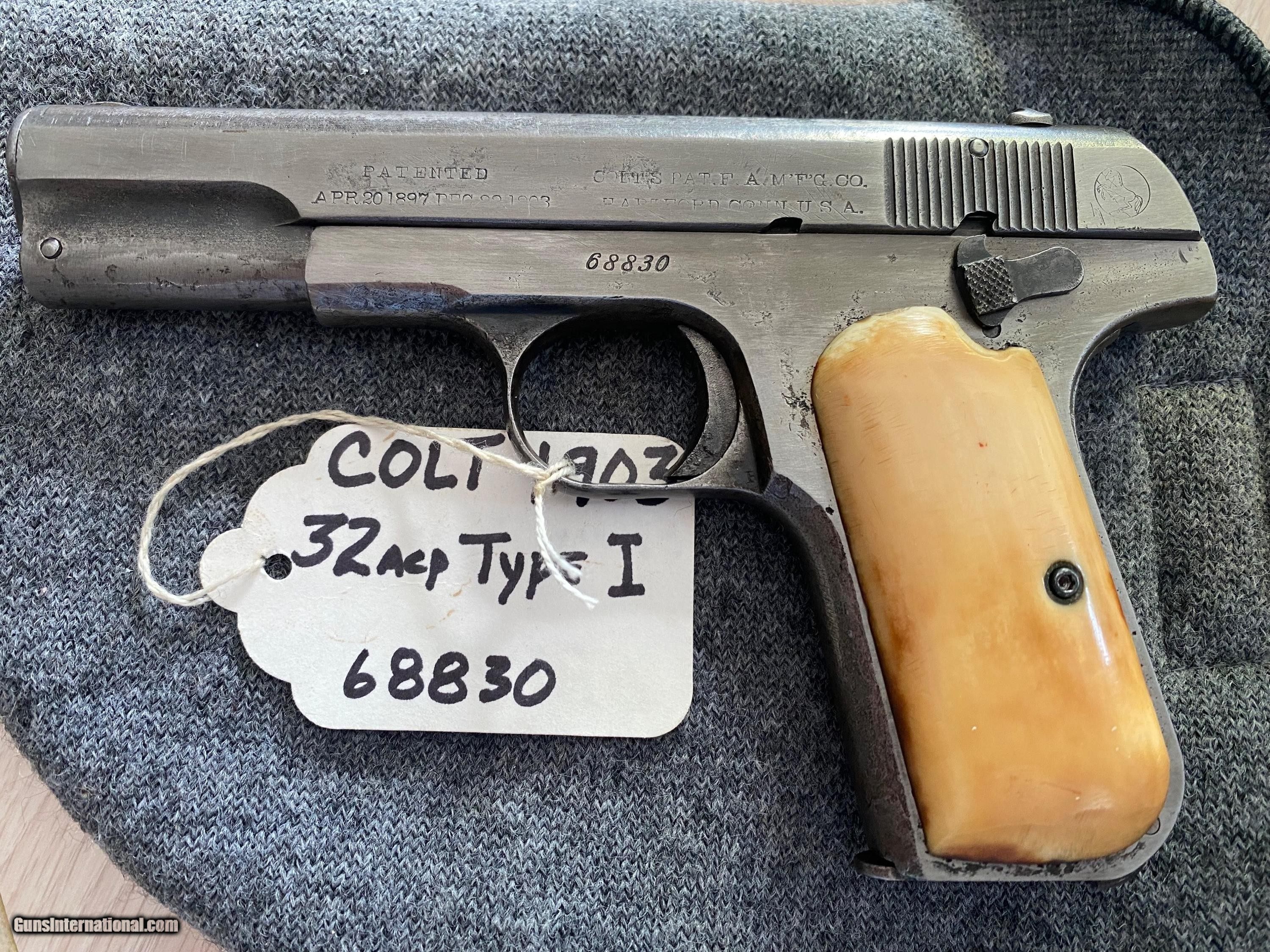 Colt Pocket Hammerless Type 1 Model M 32acp with Ivory Grips