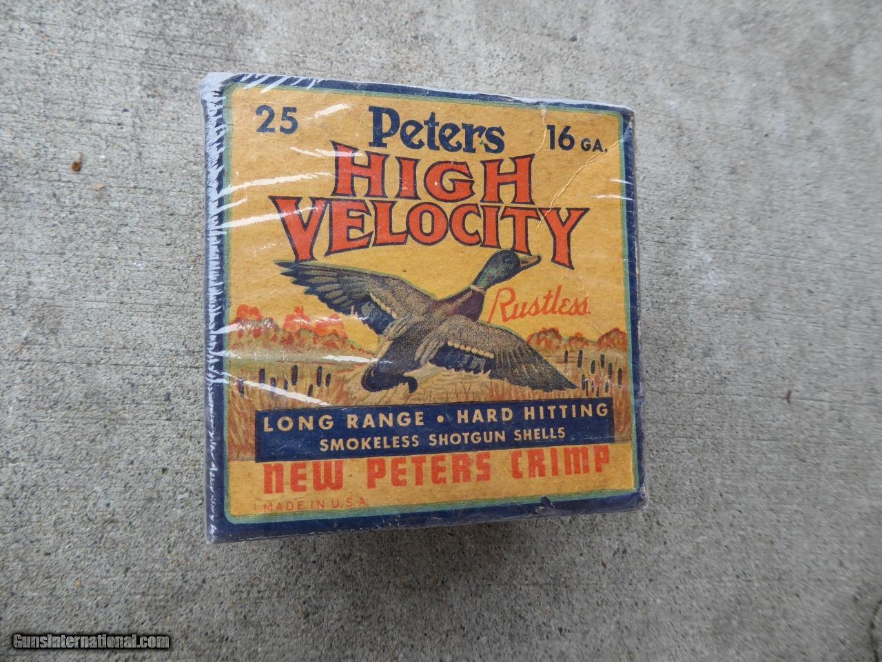 Vintage Peters High Velocity 16 Guage Shotgun shell box (empty ...