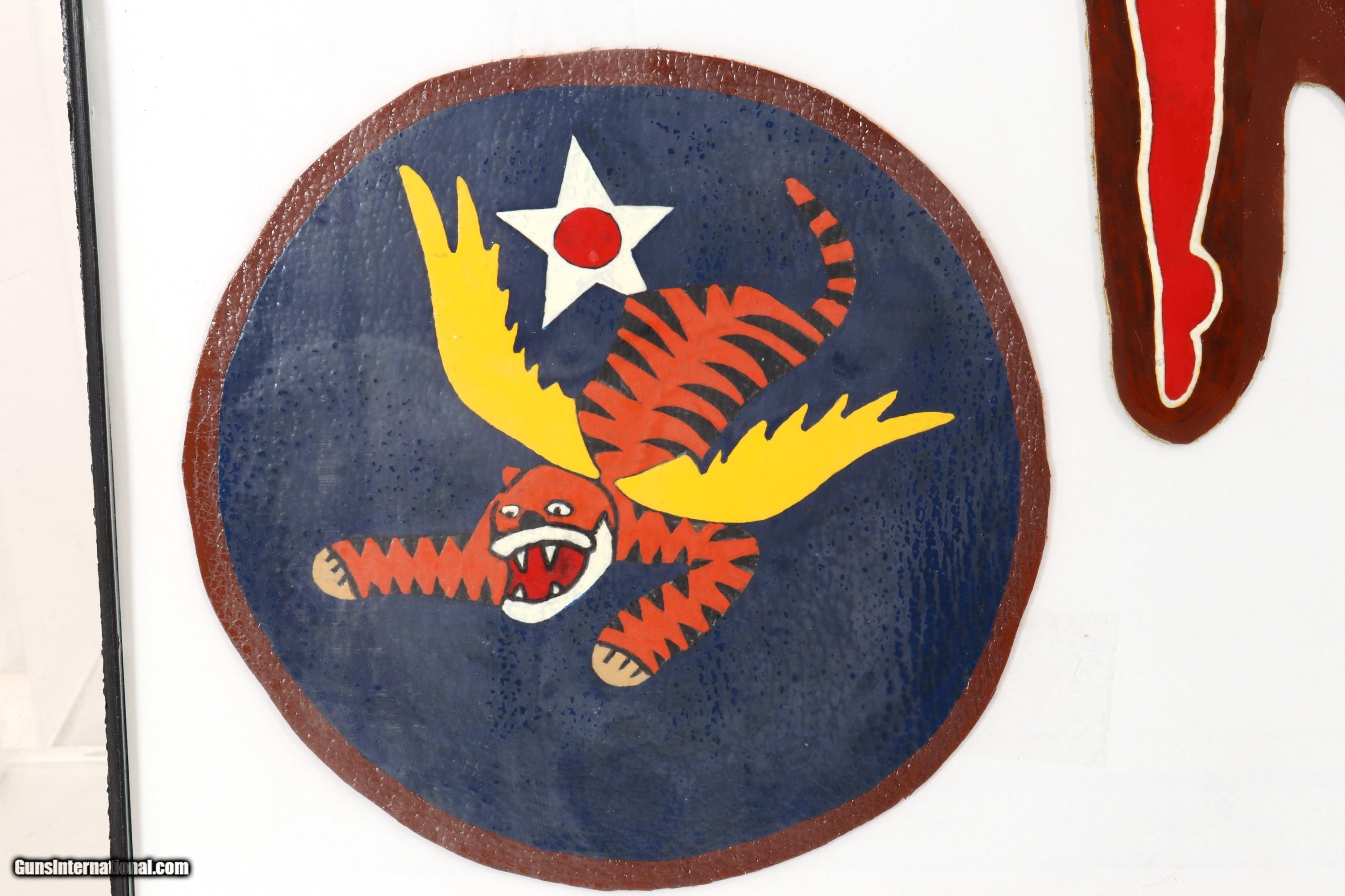 Three Vintage Leather Military Patches in Frame for sale