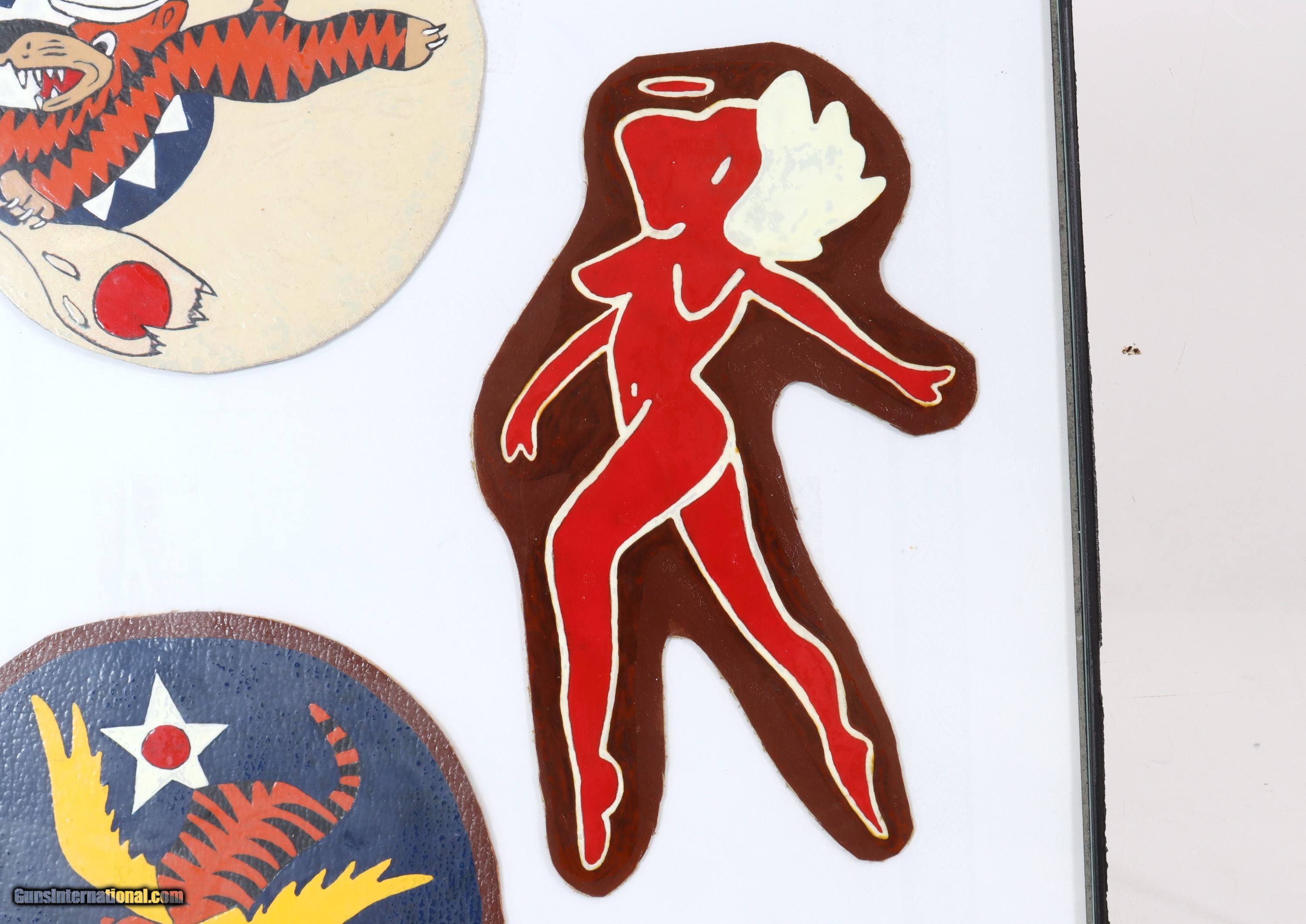 Three Vintage Leather Military Patches in Frame for sale