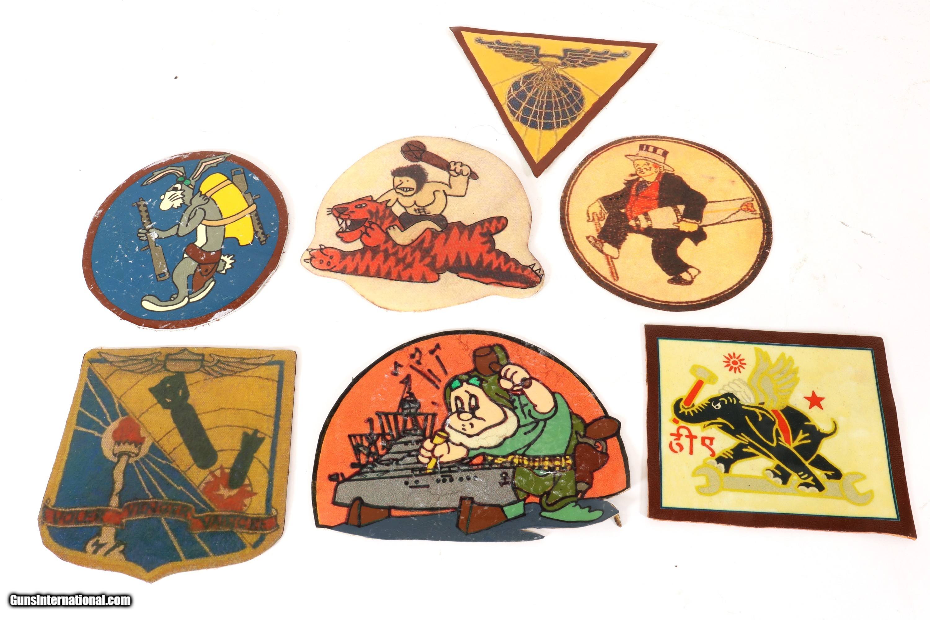 Set of Six Vintage Leather Military Patches