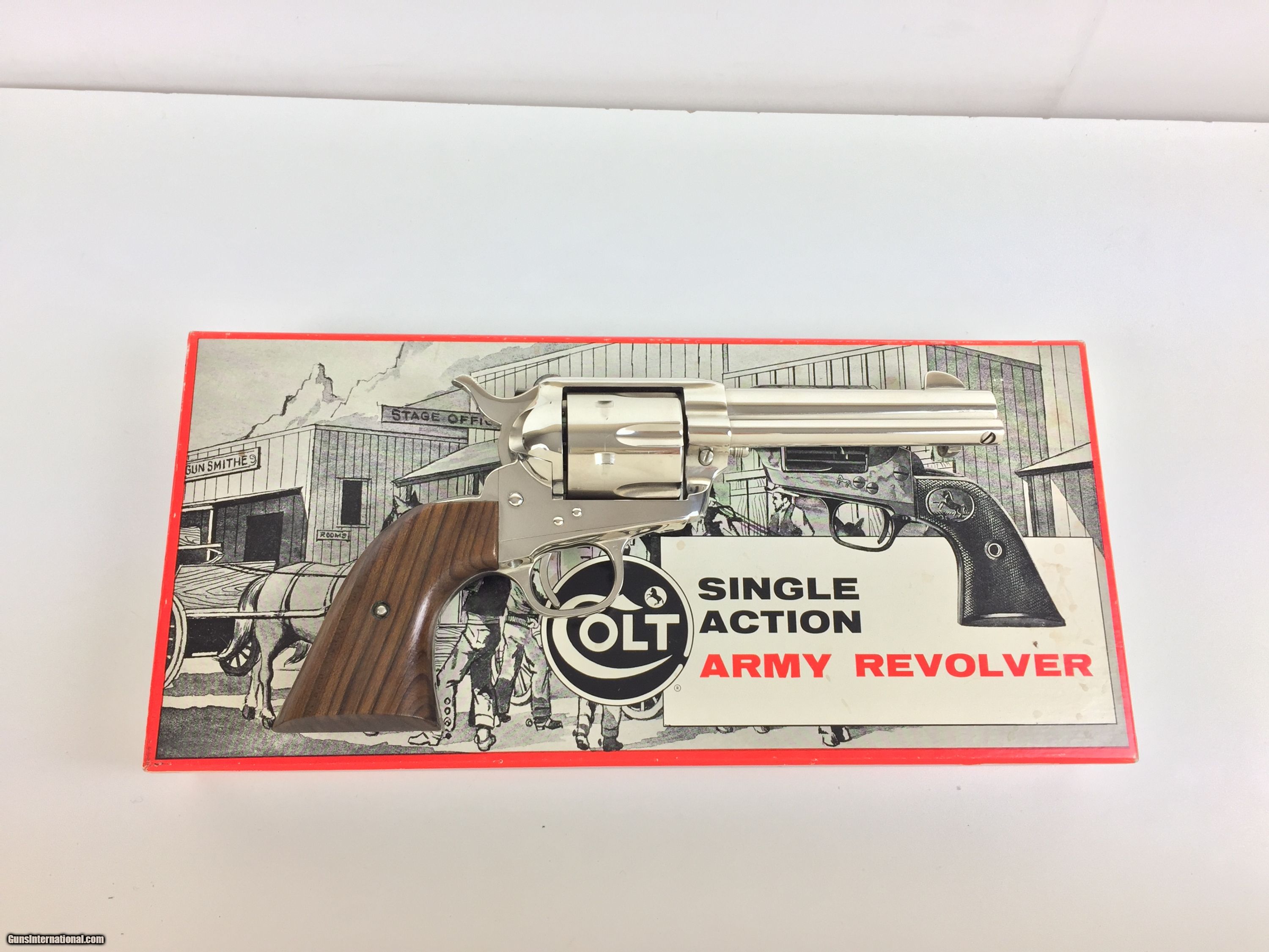 Colt SAA .45 LC Nickel Single Action Army 4.75" Stagecoach Box Walnut