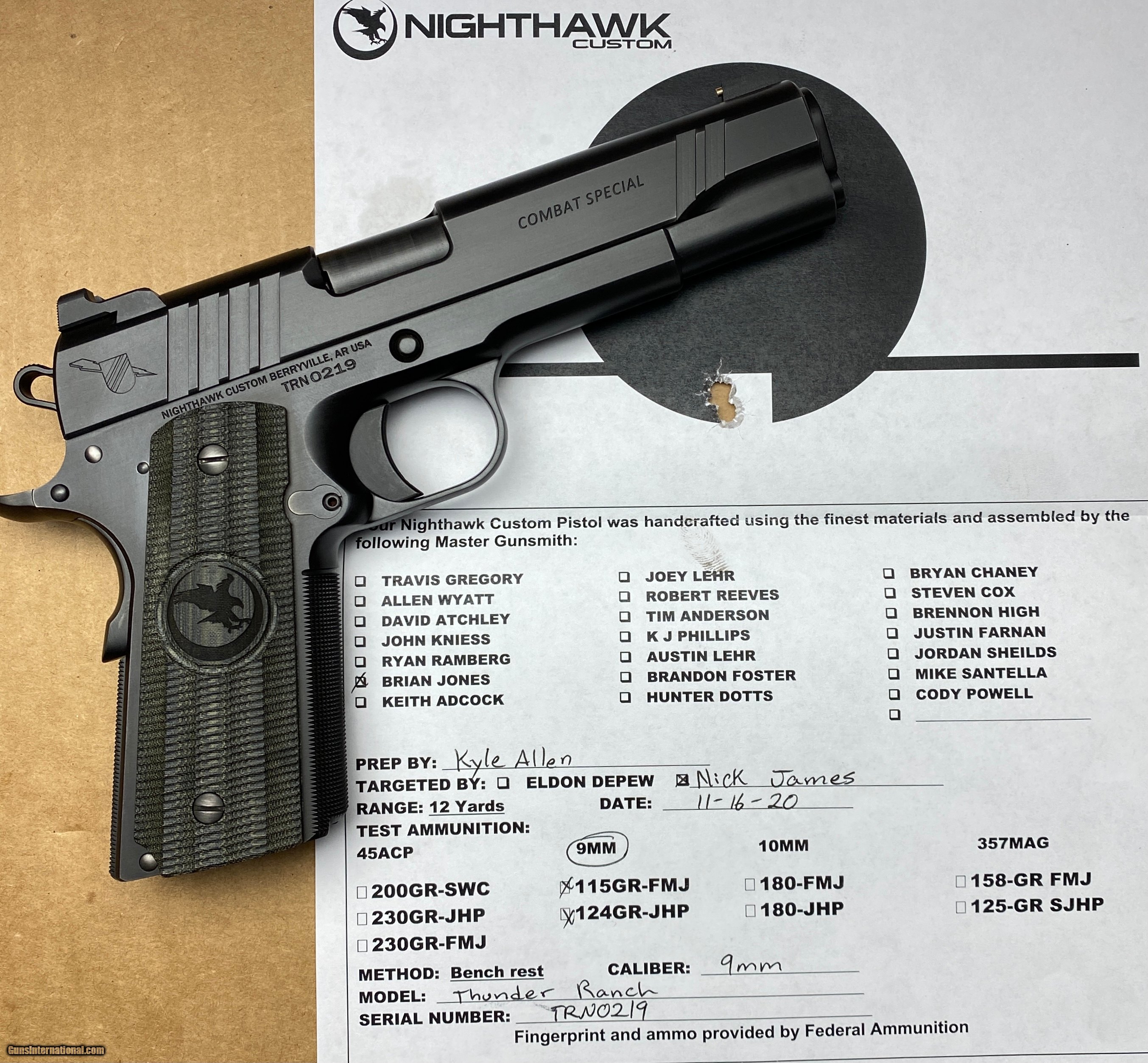 Nighthawk Custom Thunder Ranch 1911 9mm Government 5" Barrel 0308