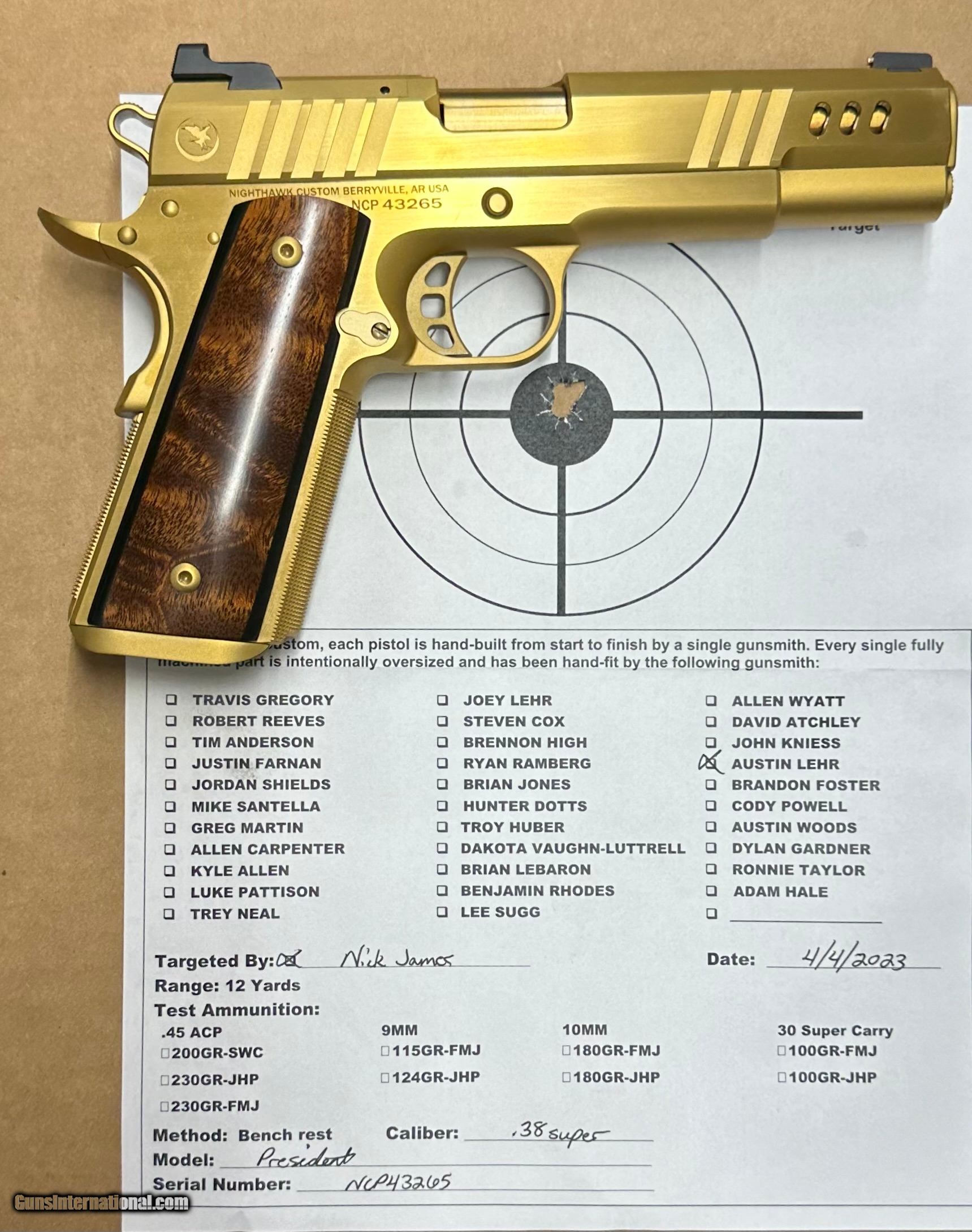 Nighthawk Boardroom El Presidente 38 Super Gold IOS Colt 1911 Heritage