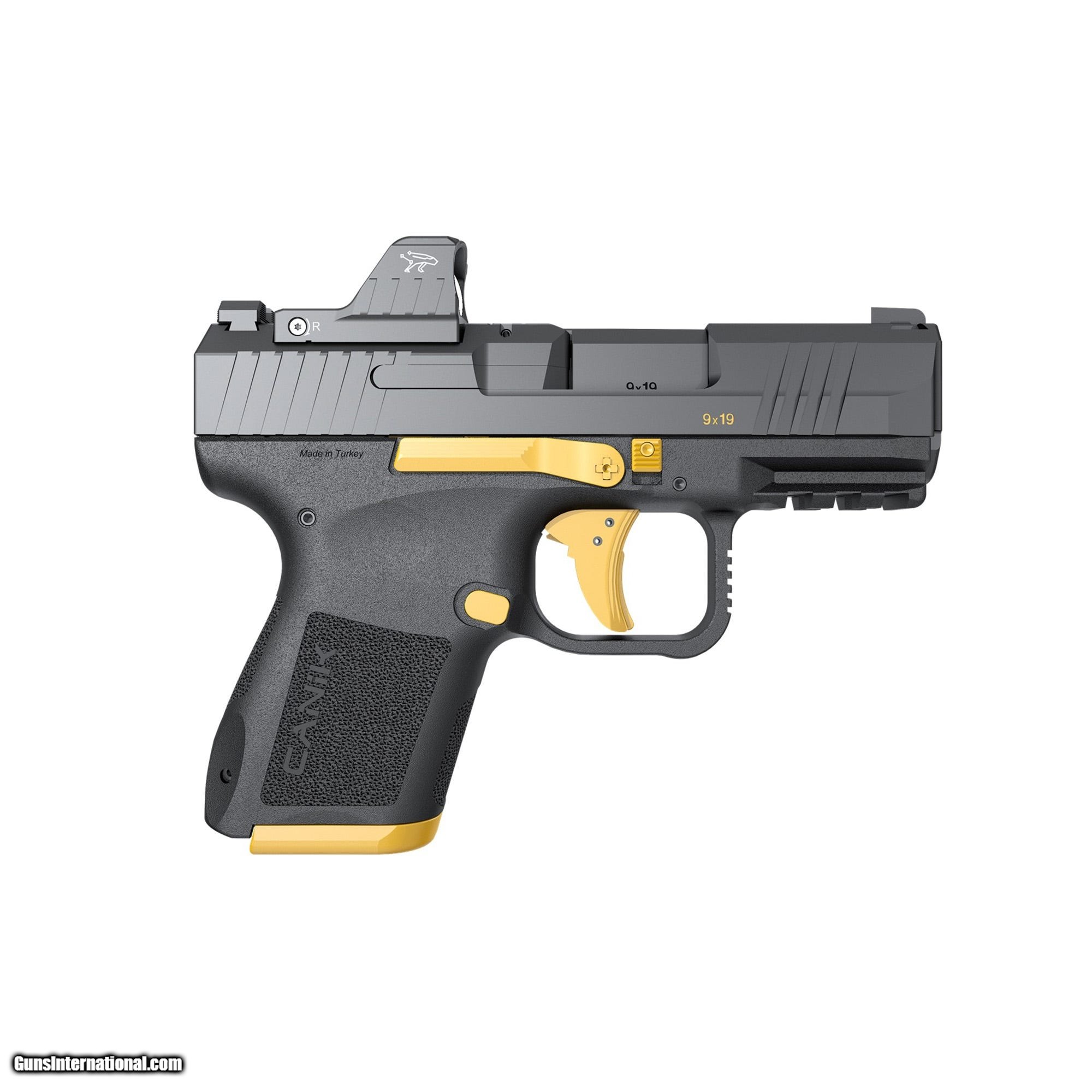 Canik METE MC9 9mm Black & Gold W/ M01 Red Dot 15 Round Capacity HG7620GV-N for sale