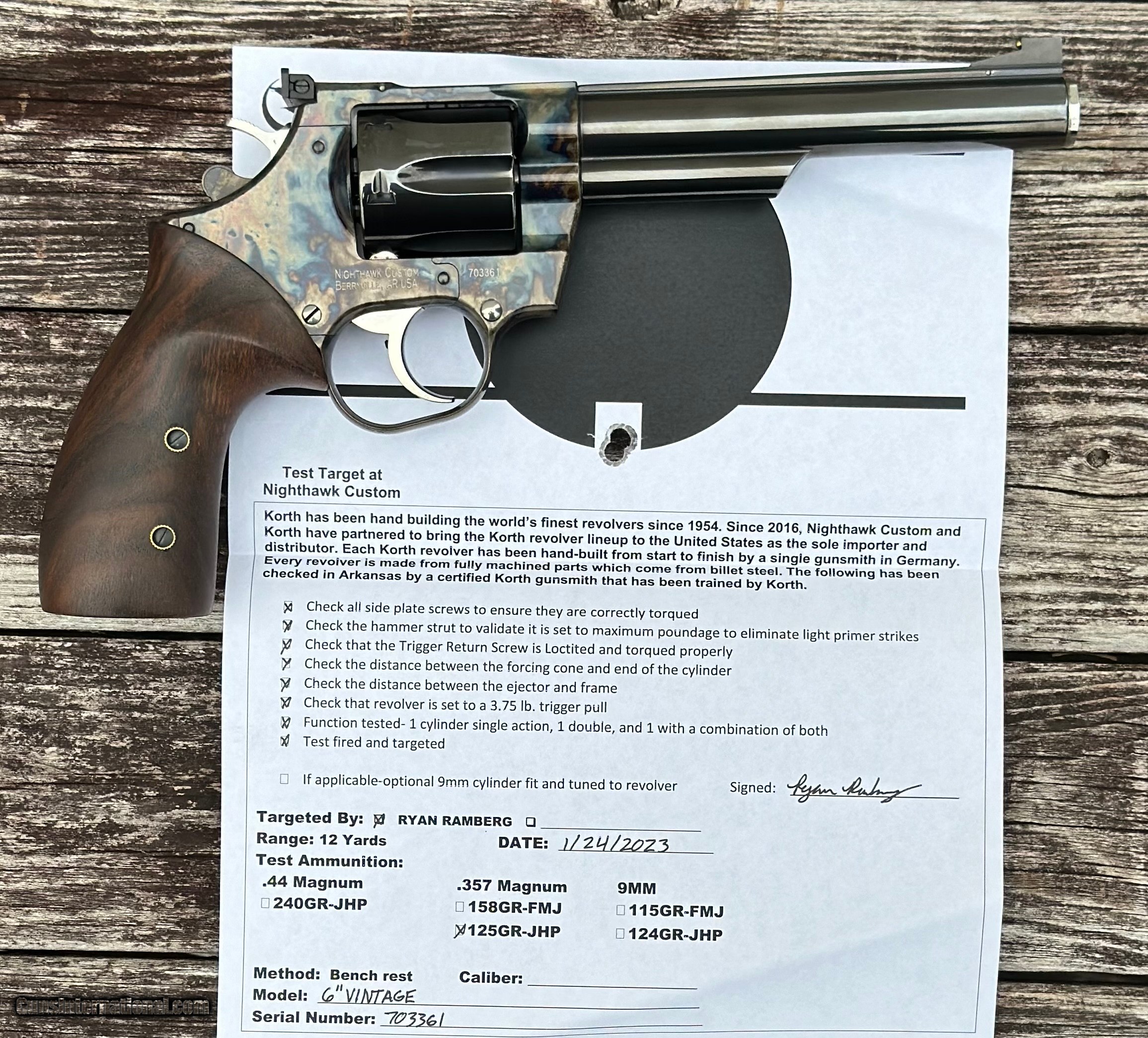 Nighthawk Korth Vintage 357 Mag Case Hardened Colored 6" Blued Barrel ...