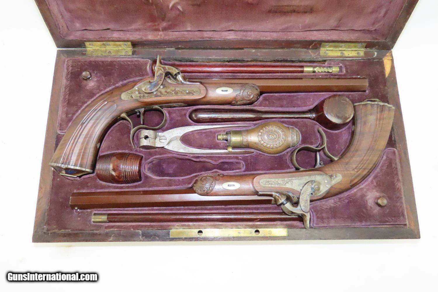CASED Pair of CONTINENTAL EUROPEAN DUELING Pistols by BAUCHERON-PIRMET ...