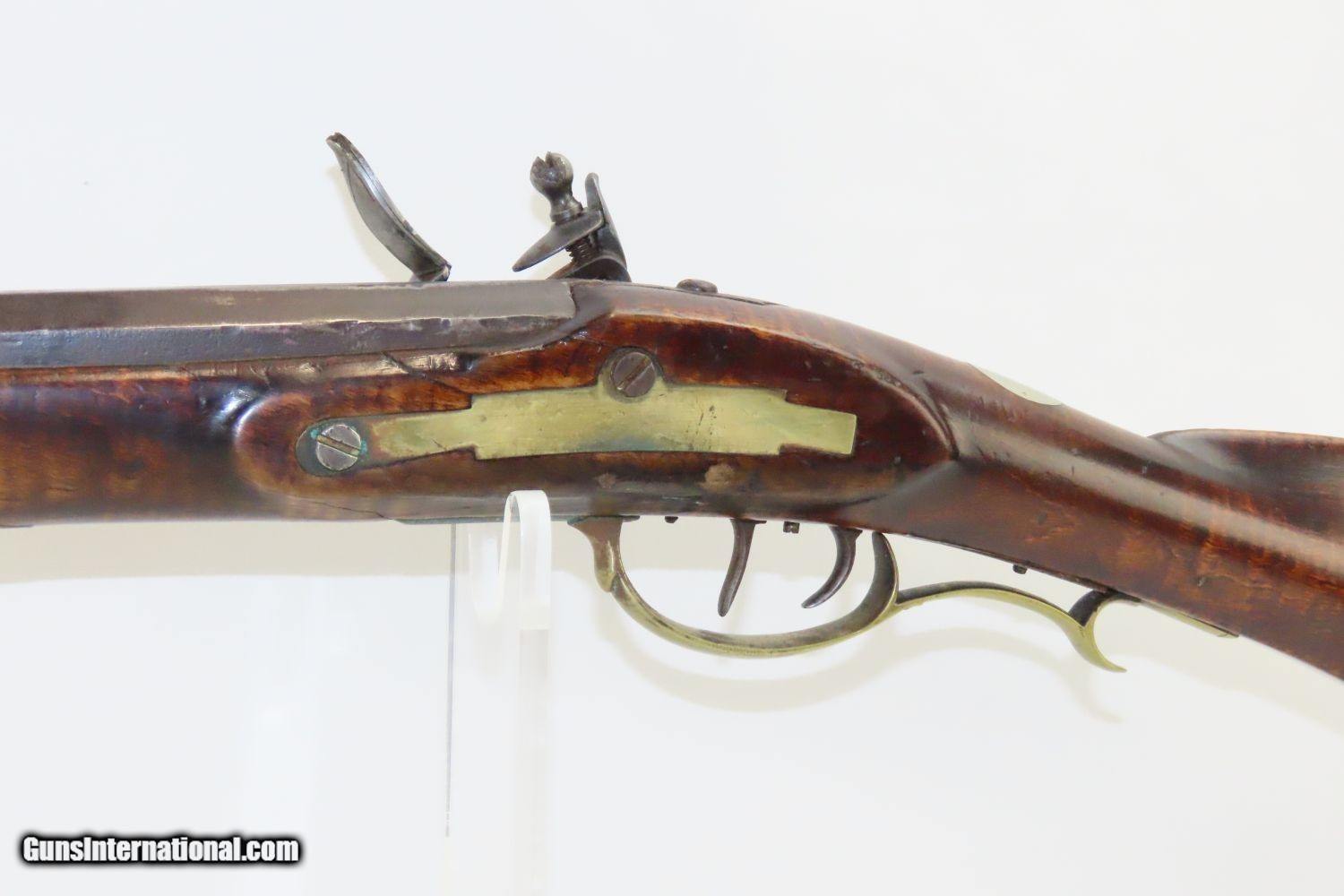 ENGRAVED Antique FLINTLOCK American Full Stock Smoothbore LONG RIFLE L ...