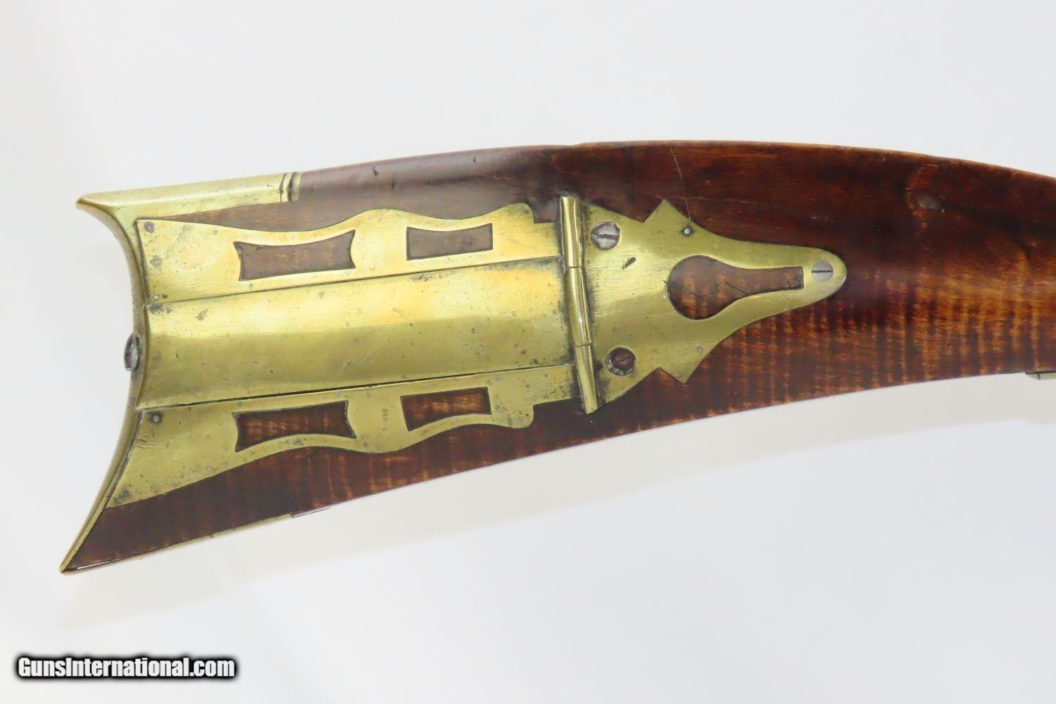 ENGRAVED Antique FLINTLOCK American Full Stock Smoothbore LONG RIFLE L ...