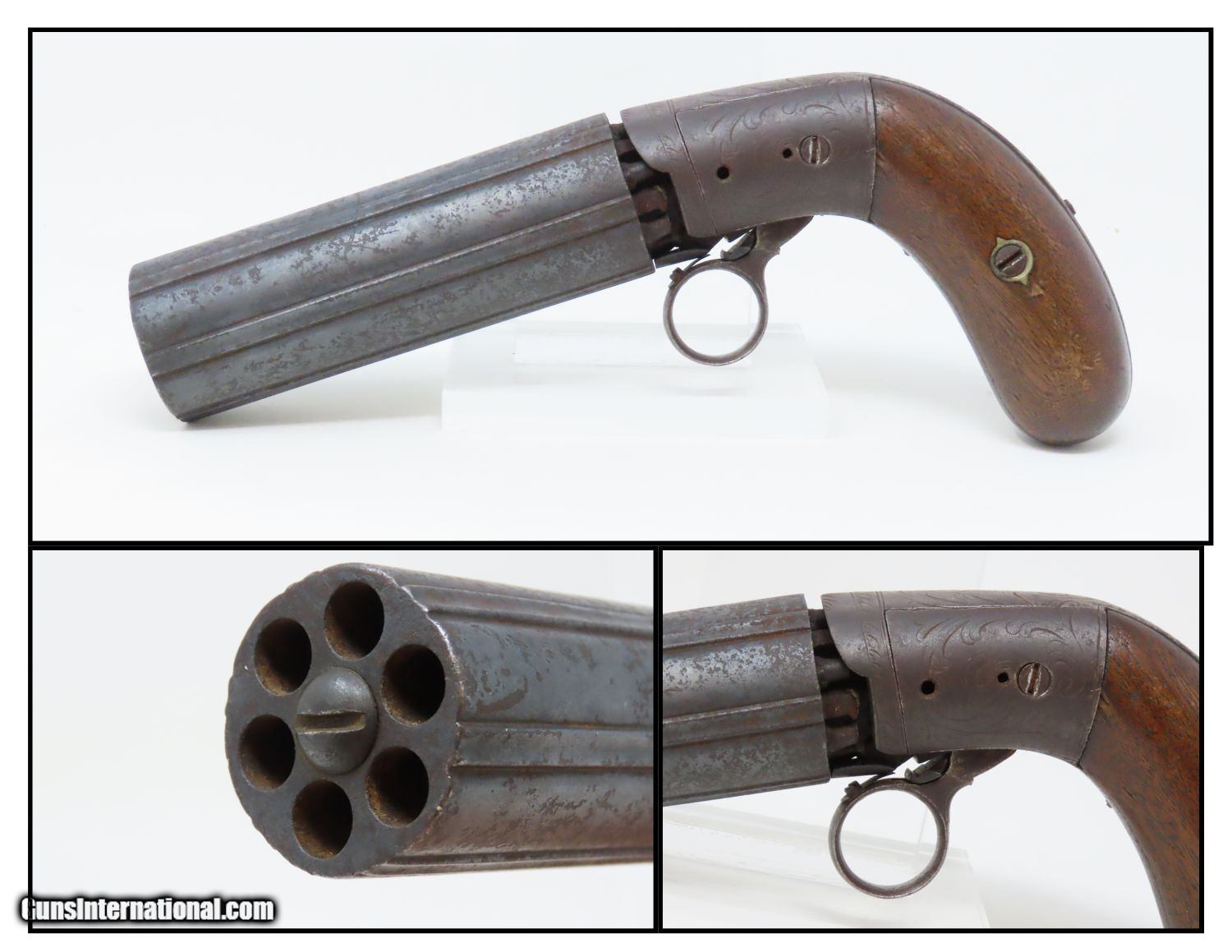 Antique Unmarked .36 Cal. POCKET SIZED 6-Shot Percussion PEPPERBOX ...