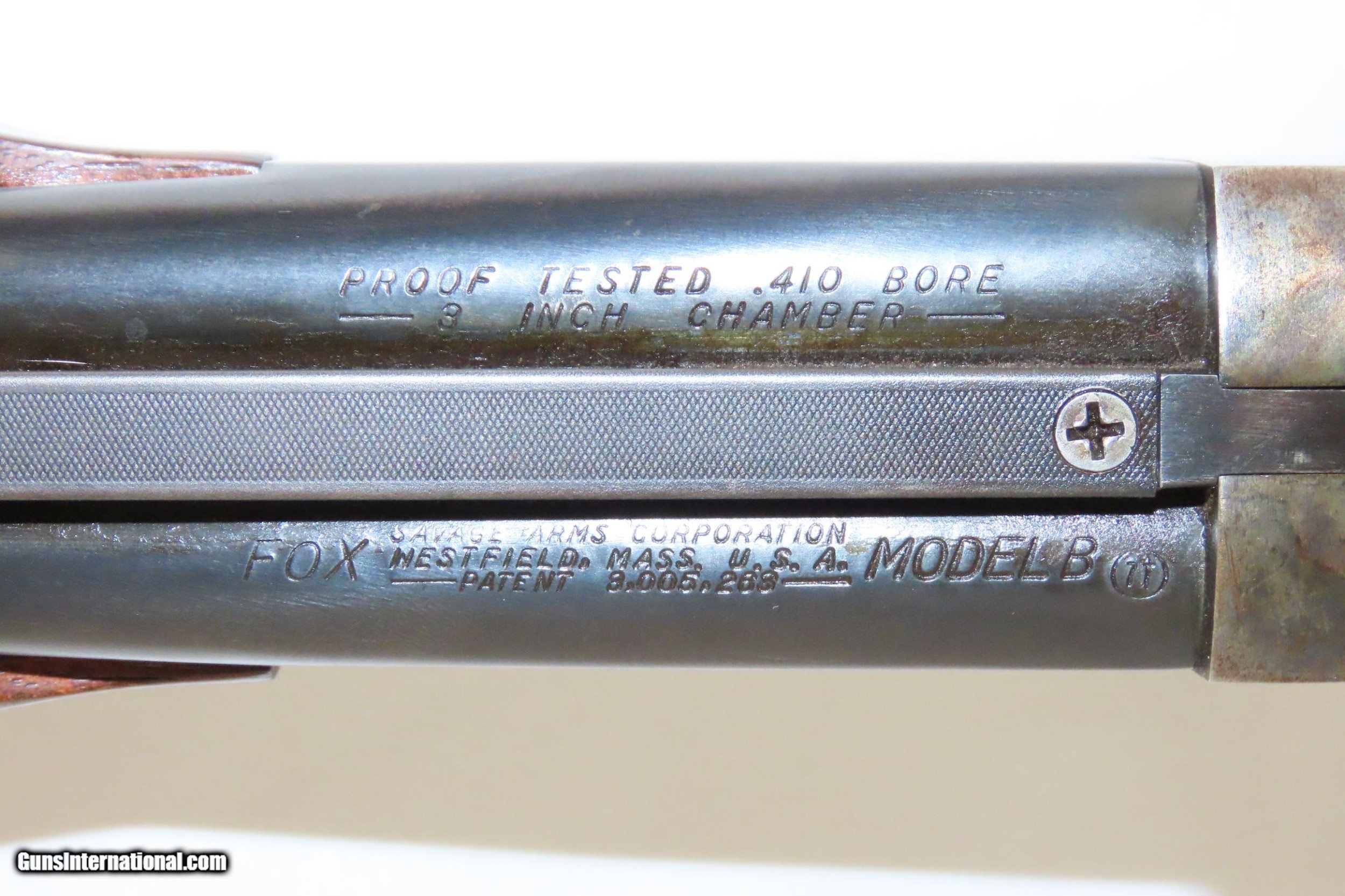 Engraved SAVAGE ARMS Corp. FOX Model B 410 Gauge Double Barrel C&R ...