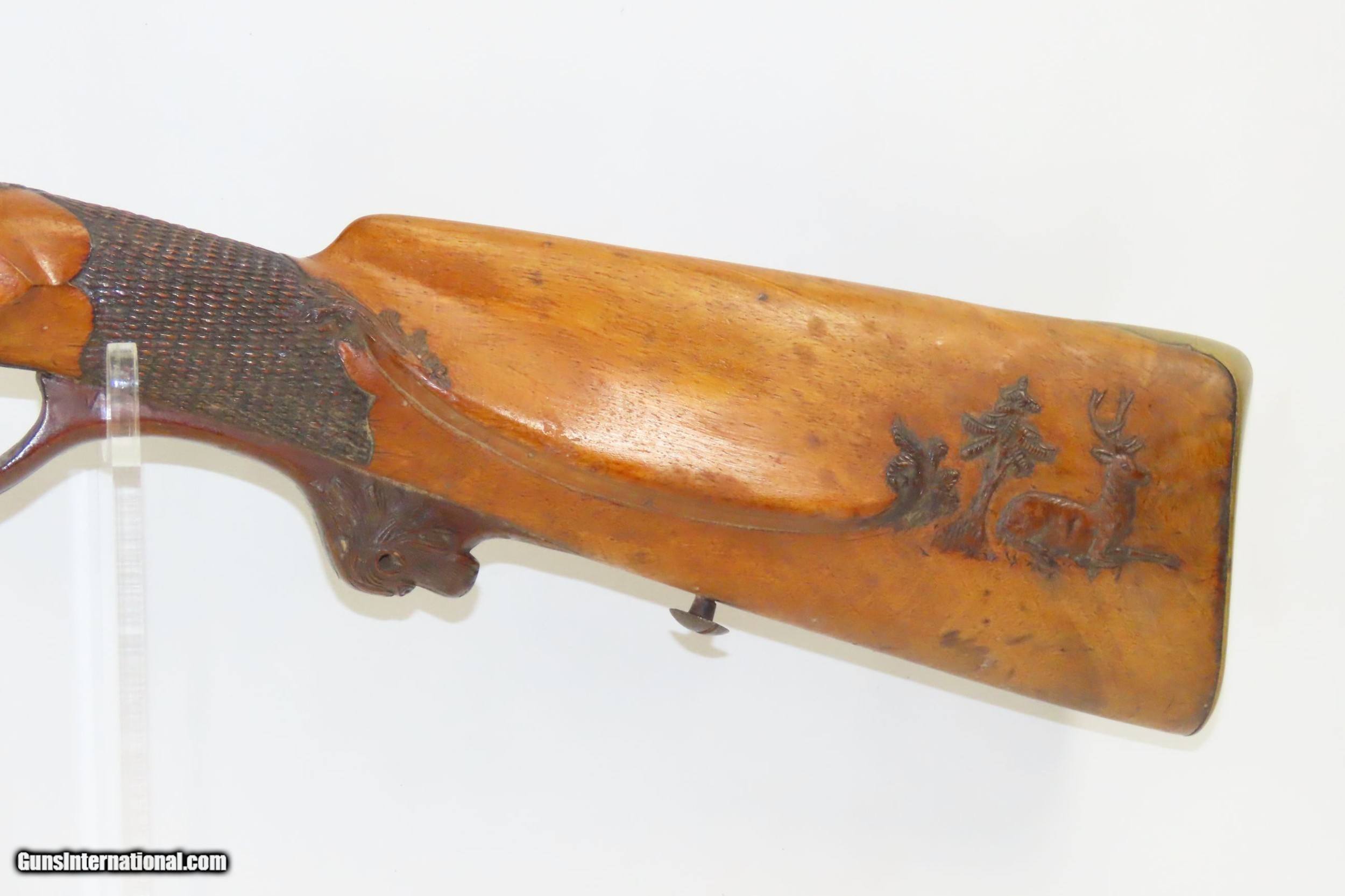 CARVED STAG LATE 1700s Antique GERMANIC JAEGER .54 Caliber FLINTLOCK ...