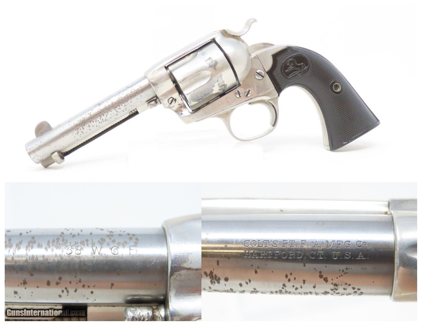 First Generation COLT “Bisley” SINGLE ACTION ARMY .38 Cal. WCF C&R Revolver NICKEL PLATED SAA in ...