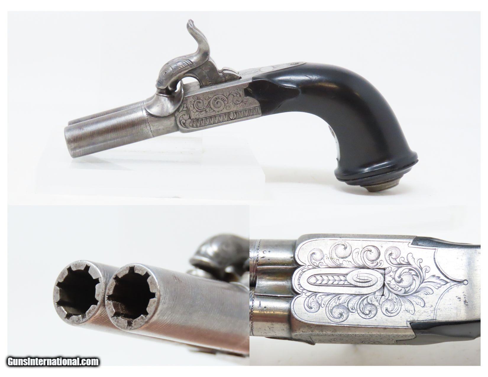 ENGRAVED Antique EUROPEAN Boxlock .38 DOUBLE BARREL SxS Percussion ...