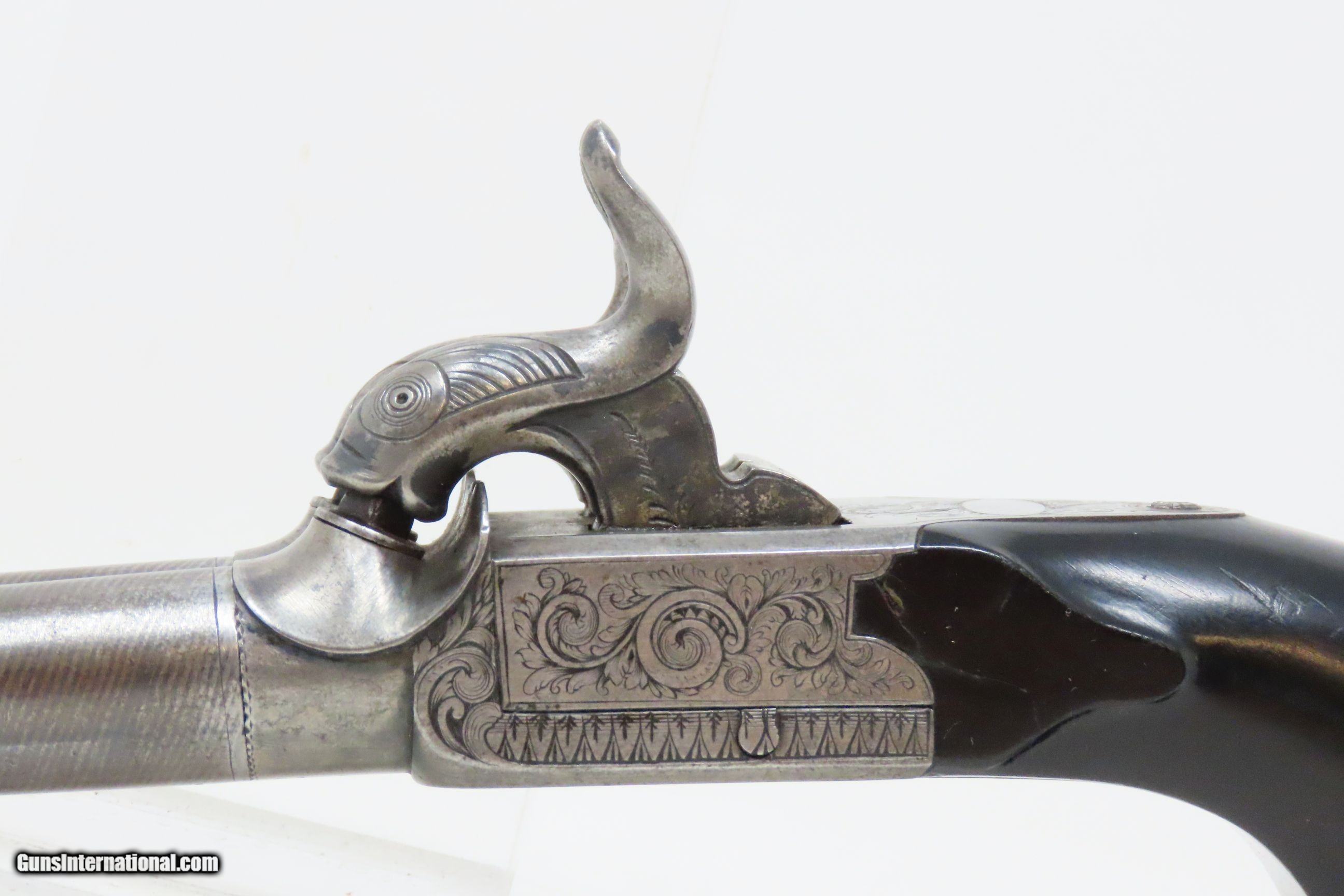 ENGRAVED Antique EUROPEAN Boxlock .38 DOUBLE BARREL SxS Percussion ...