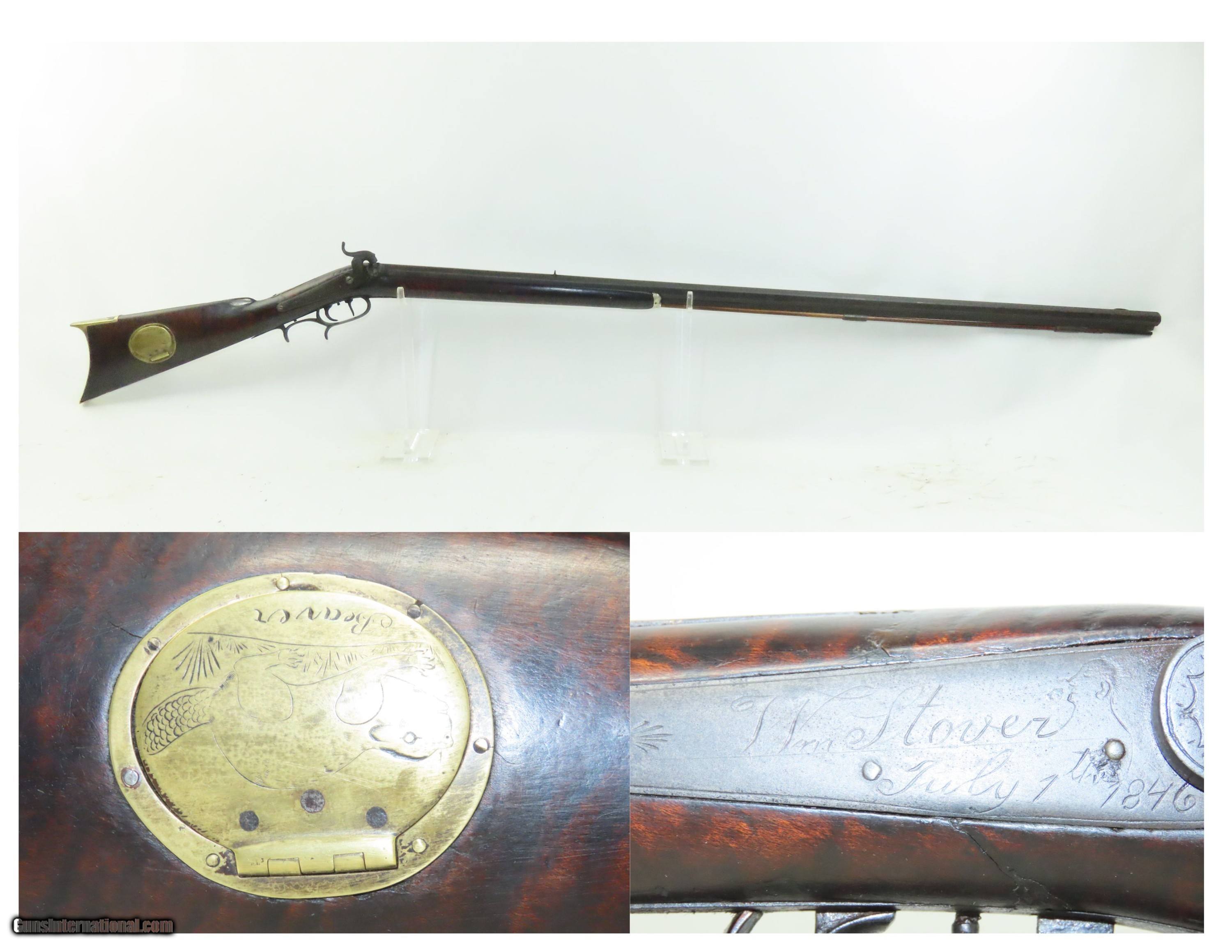 BEAVER Engraved 1846 Dated Antique WILLIAM STOVER Long Rifle .34 ...