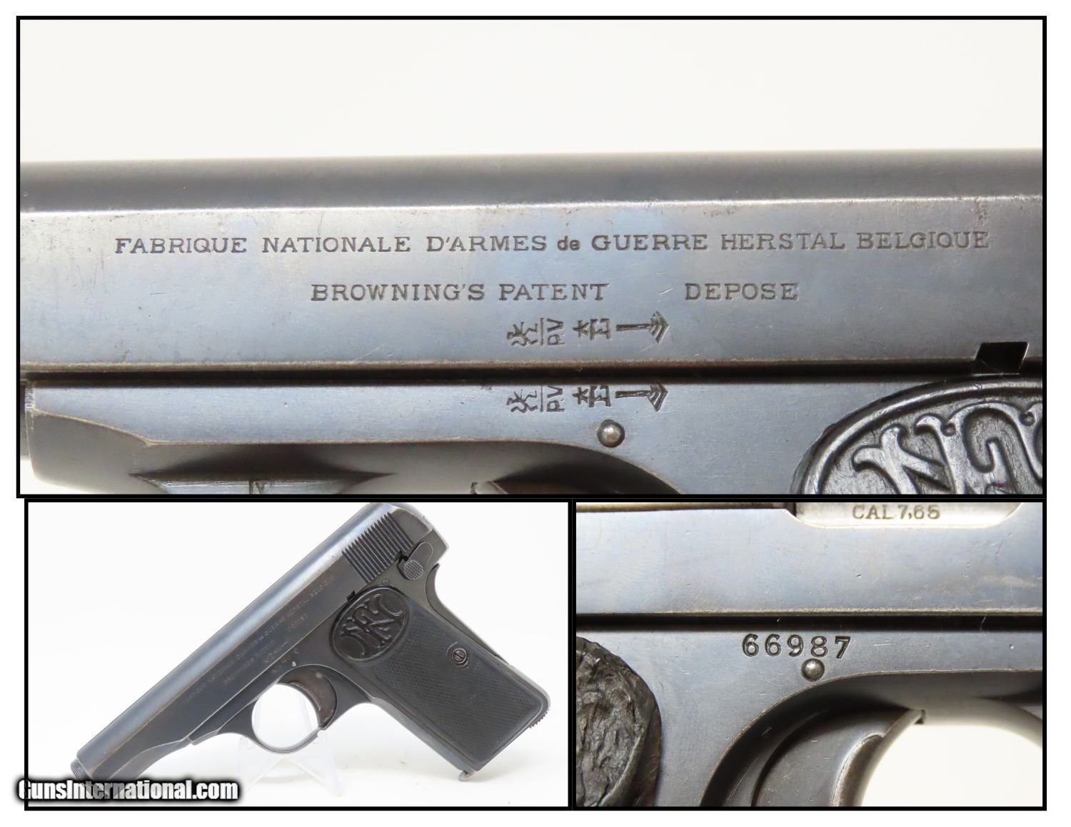 FN Model 1910 .32 ACP Pocket Pistol FABRIQUE NATIONALE 7.65x17mm C&R Belgian Belgium Made ...