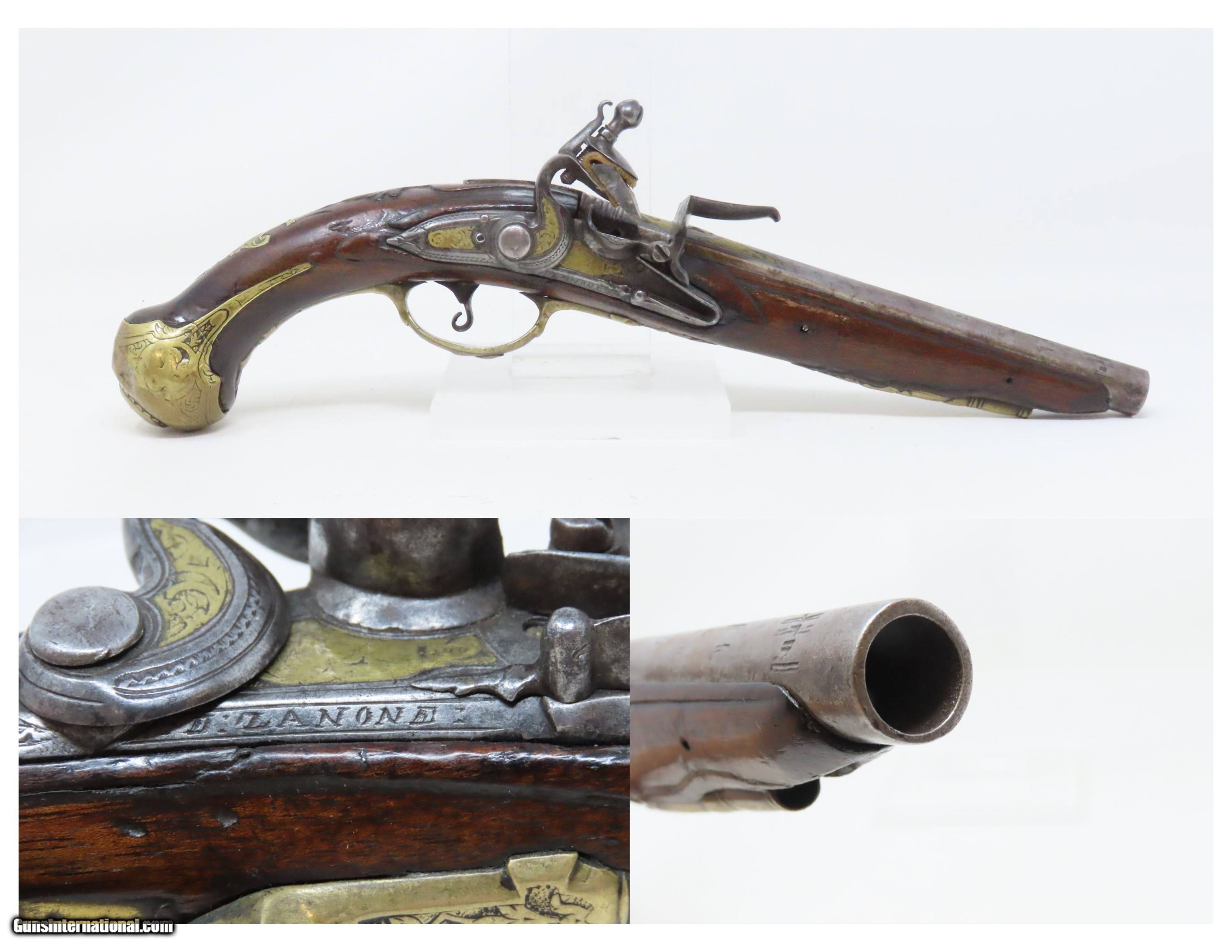 ITALIAN Antique LANONE Pistol .54 Caliber FLINTLOCK Engraved Ornate ...
