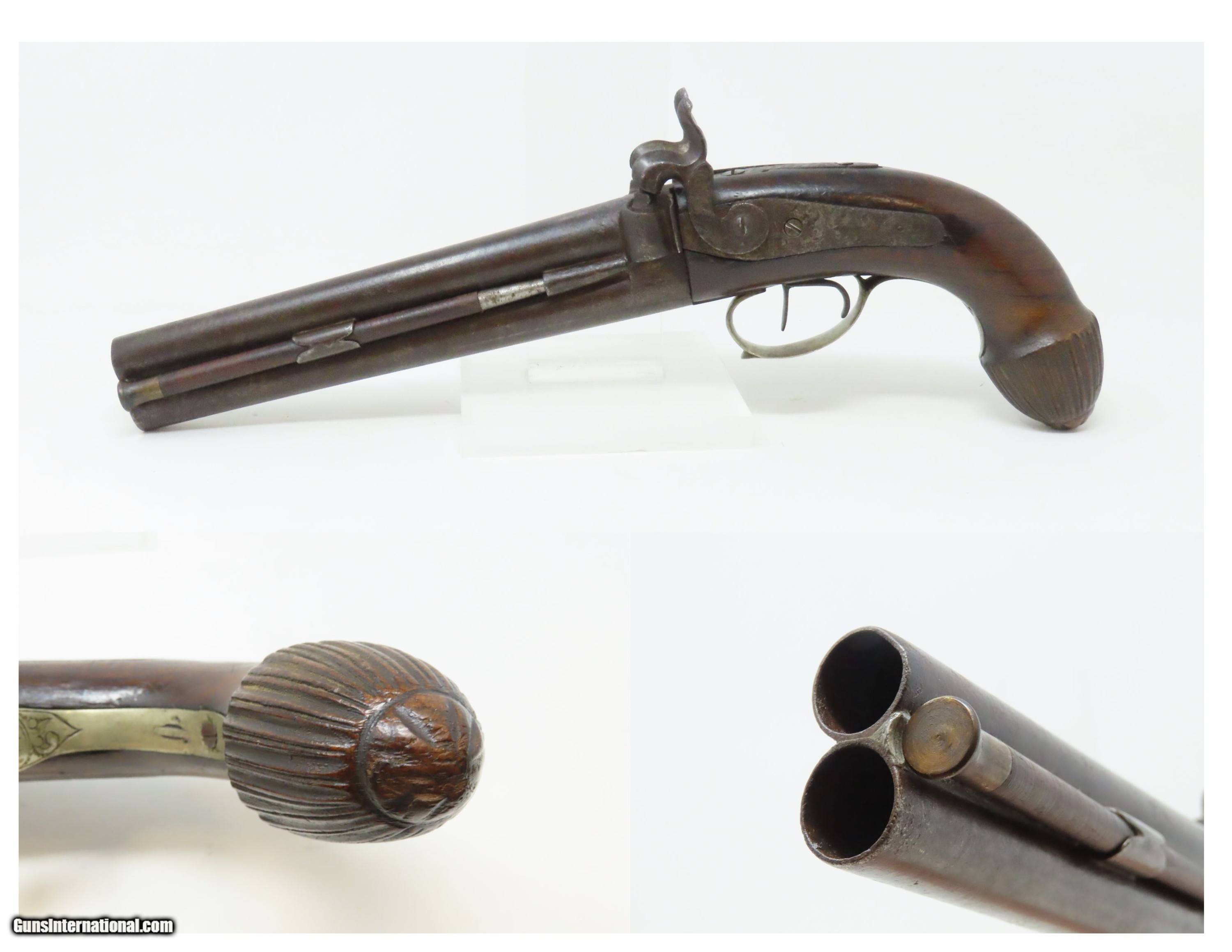 Antique Howdah Type Pistol OVER/UNDER Engraved .60 Caliber 1840s Large ...
