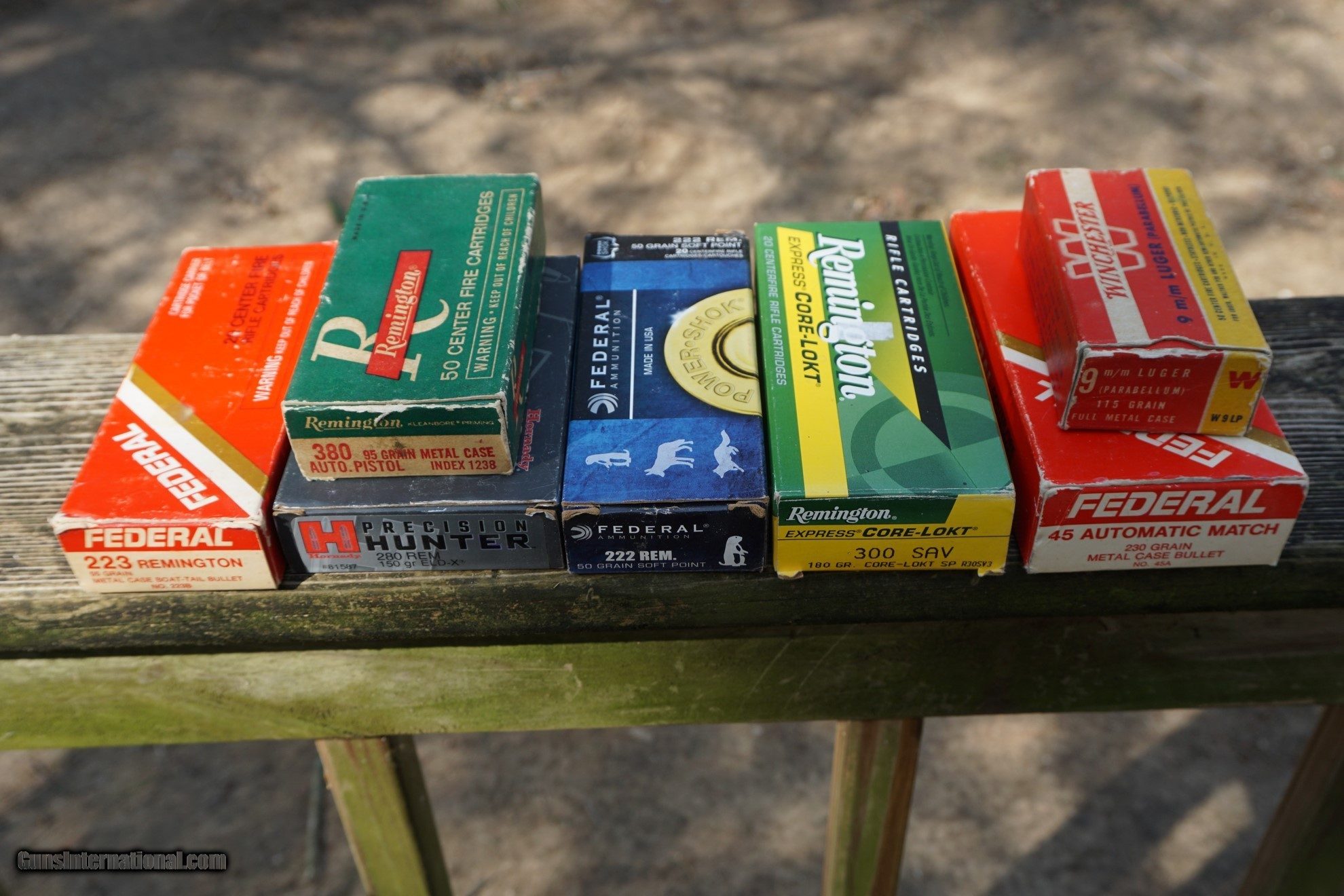 7 boxes old Vintage Factory ammo 9mm 45 acp 280 rem 222 rem 223 300 sav 380