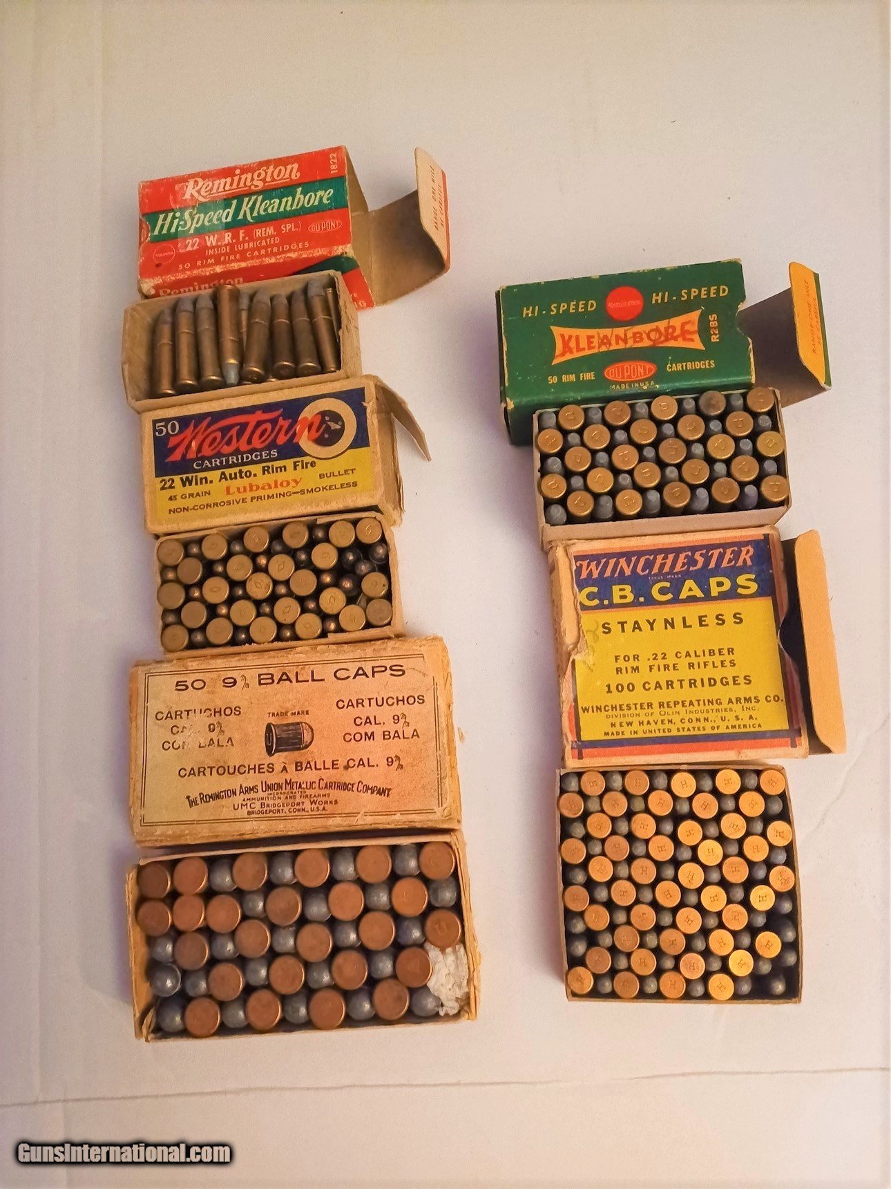 5 Boxes , 22 WRF 22 Win auto Winchester CB caps, UMC 9mm ball Vintage ...