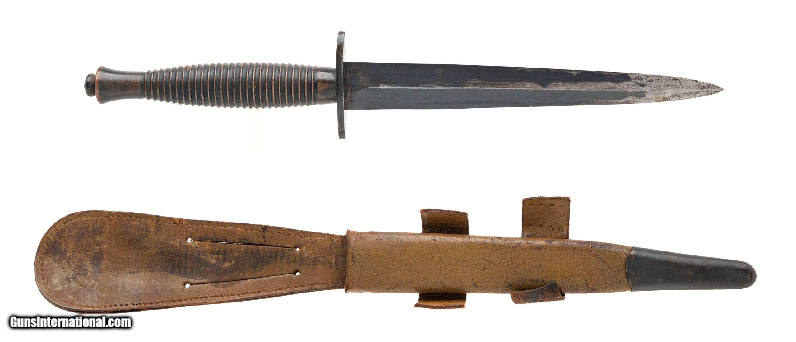 "WW2 TYPE 3 FAIRBAIRN SYKES COMMANDO KNIFE INDIA THEATER W/SHEATH (50688)"