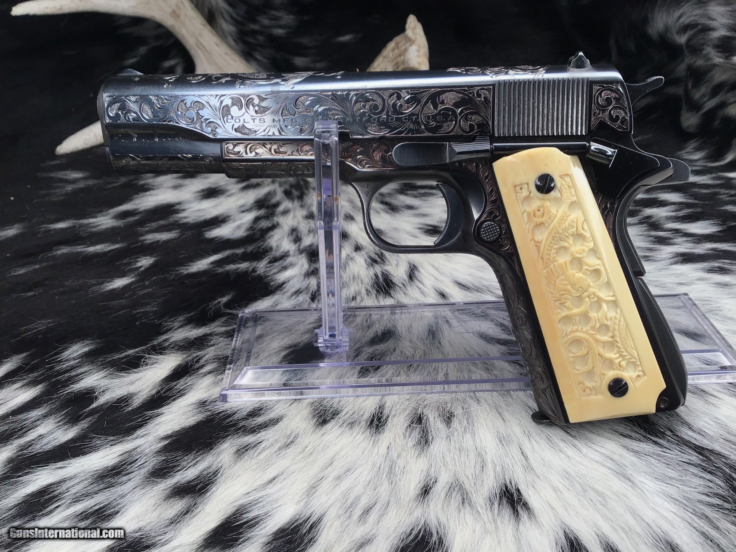 1947 Colt 1911, Hand Engraved, Ivory Grips, Cased, Gorgeous, Colt ...