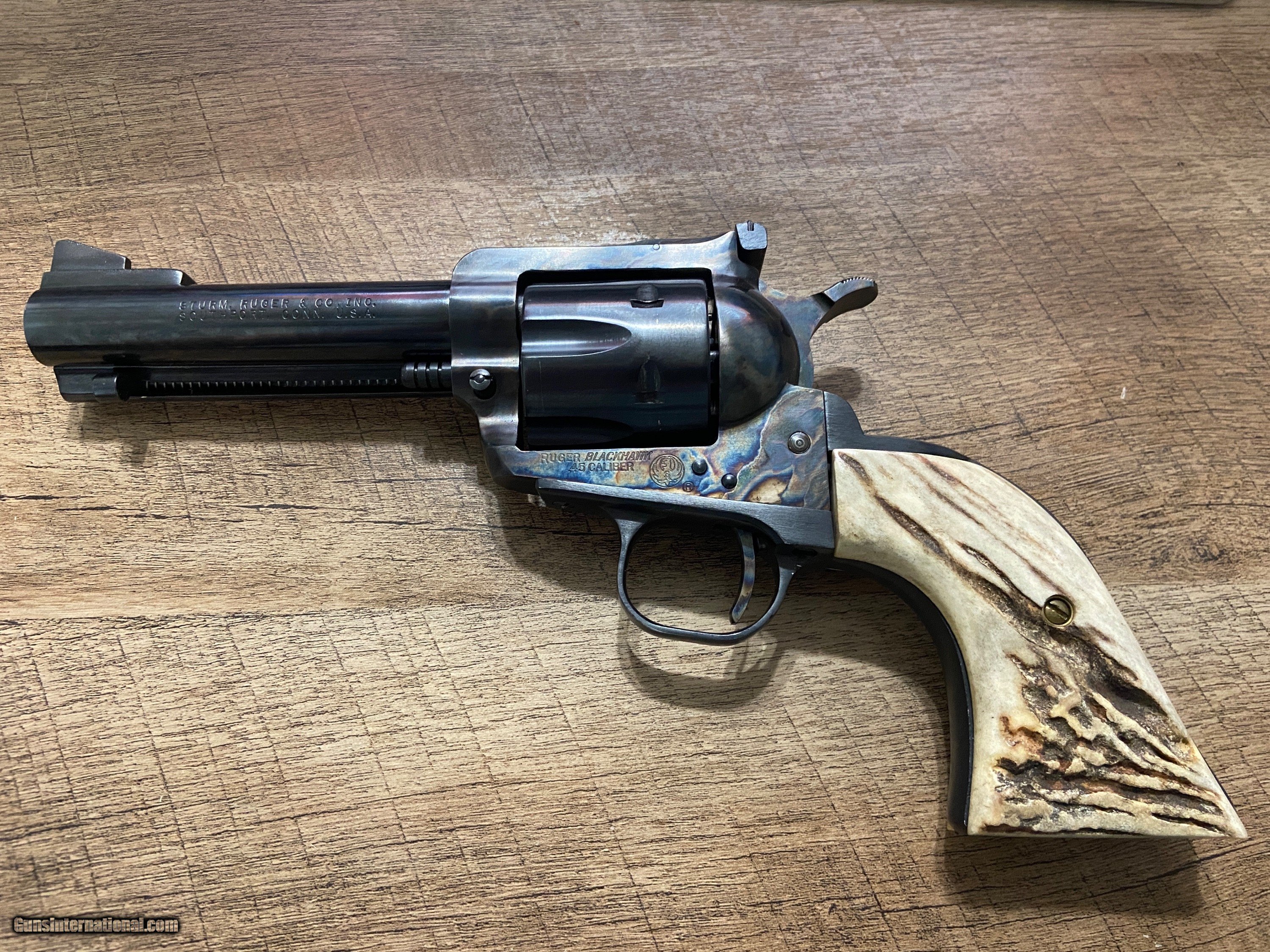 Ruger Blackhawk 3 screw 45 Colt, case colored, stag grips